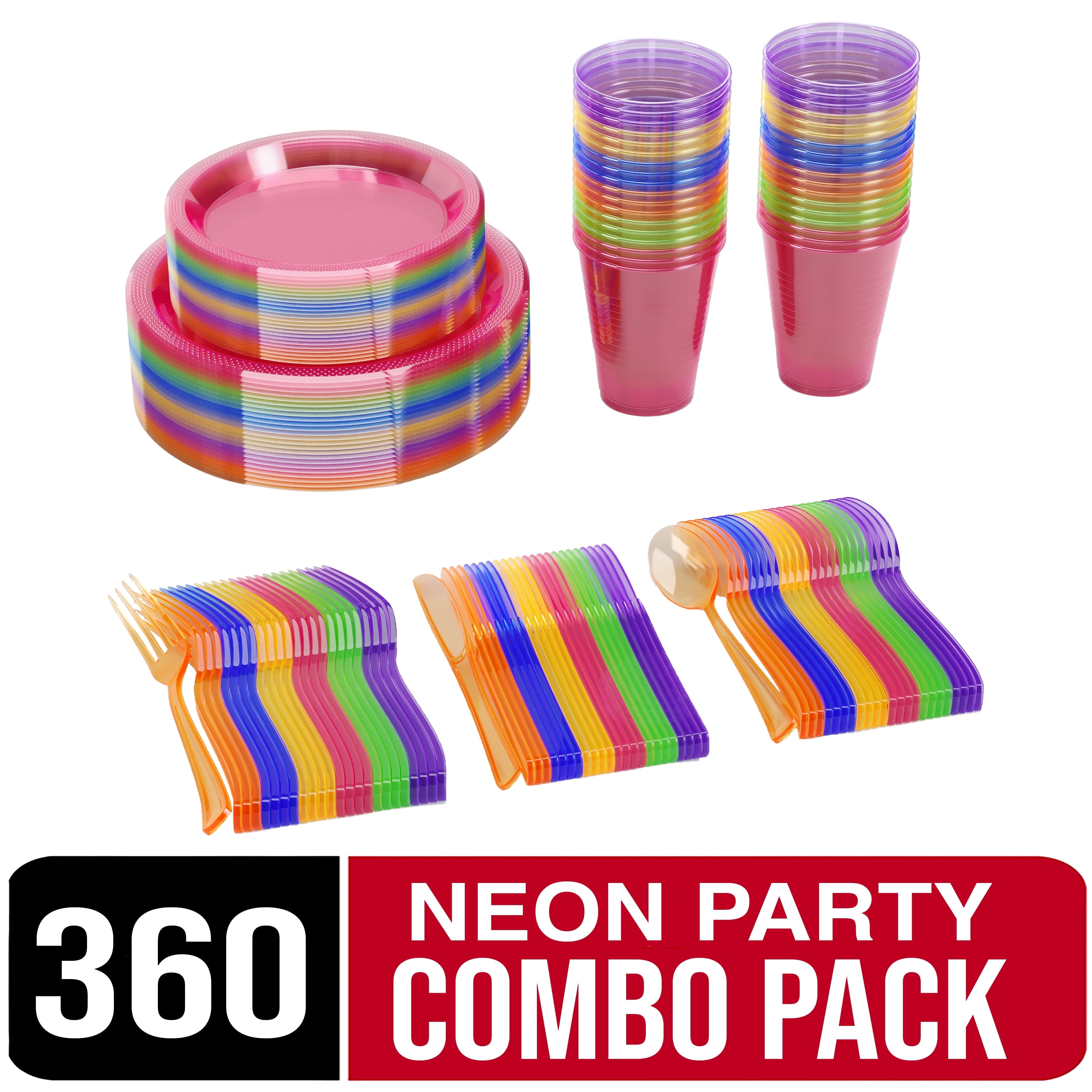 Exquisite 360-Piece Neon Party Supplies - Fluorescent Birthday Plates ...