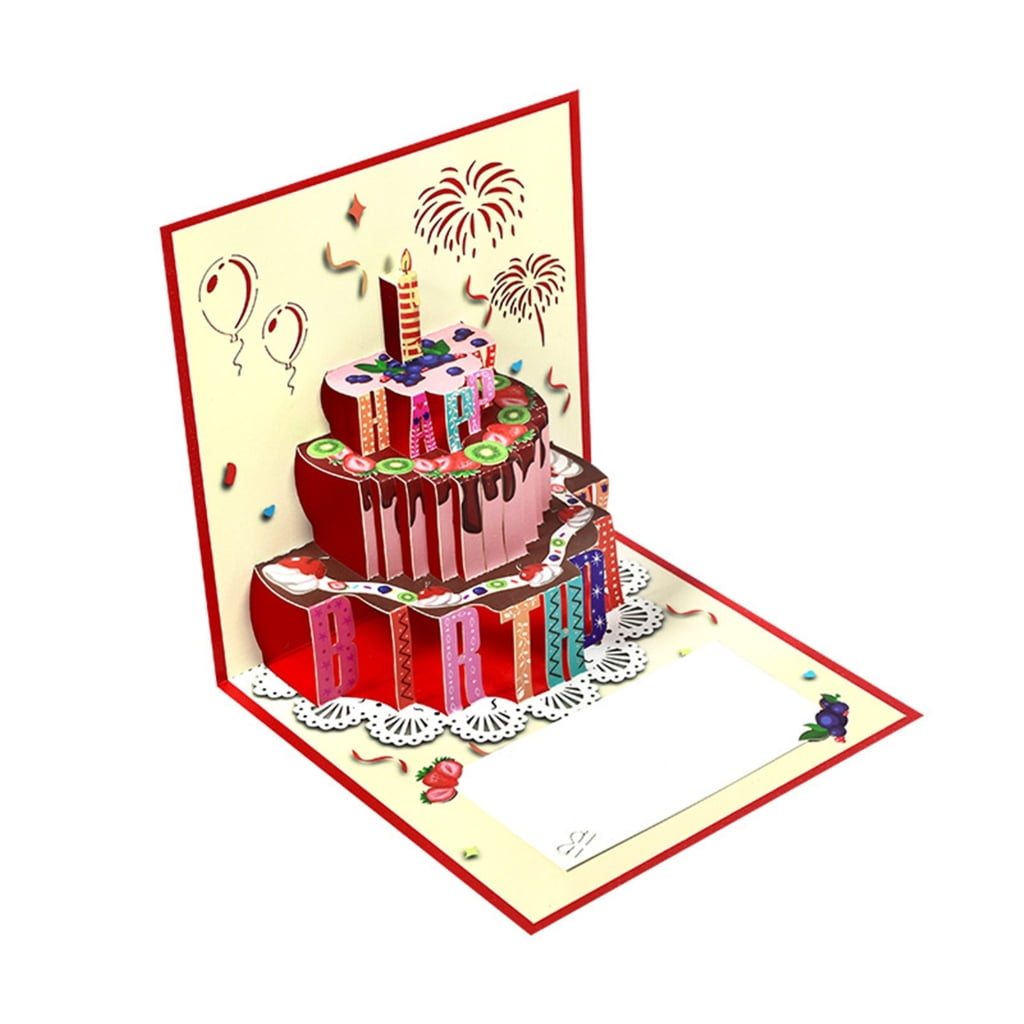 Exquisite 3D Birthday Card 90° Popup Chocolate and Fruit Cake Greeting ...