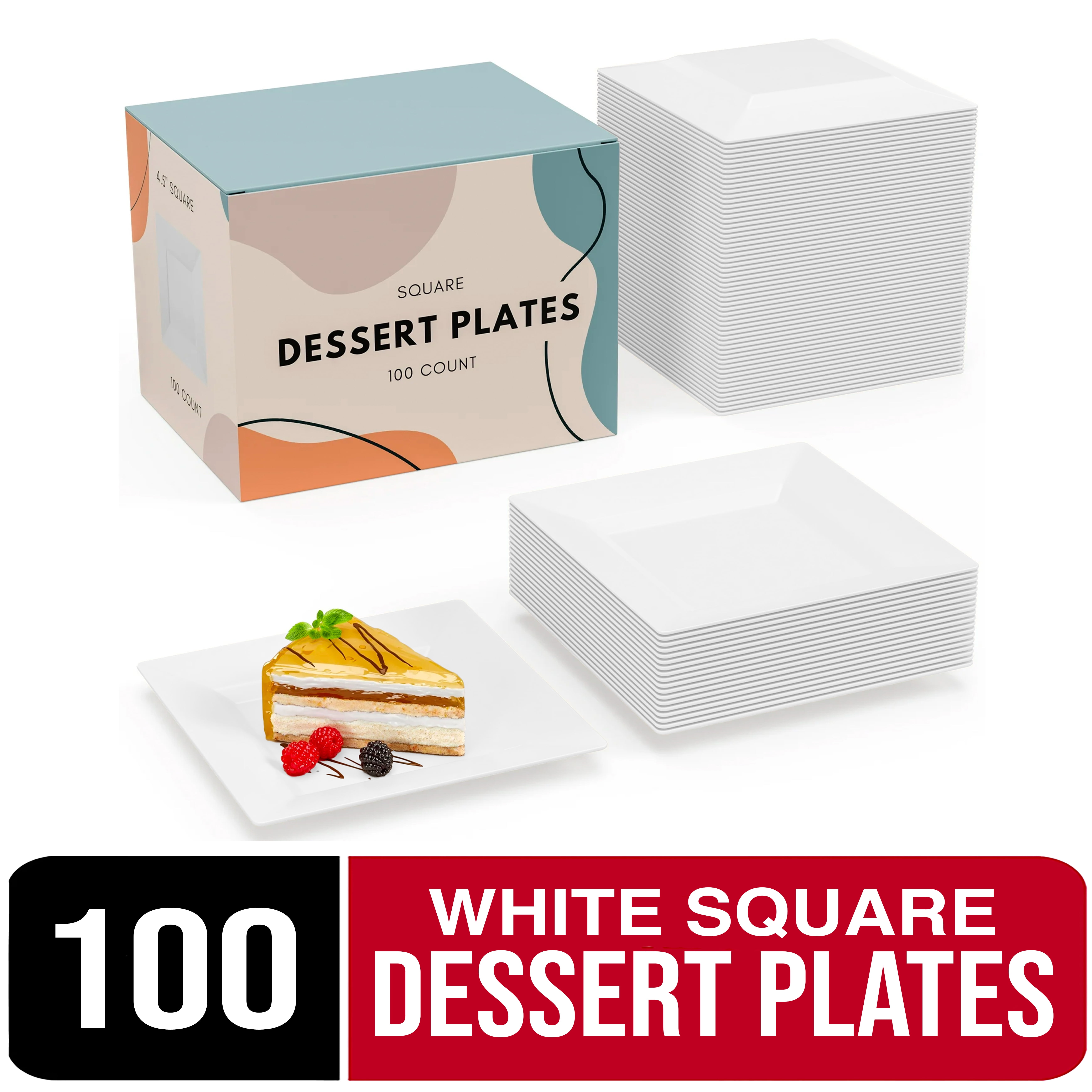 Exquisite Square Mini Dessert Plates - 4.5" 100 White Disposable ...