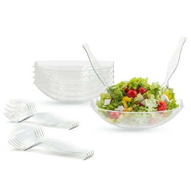 PLASTICPRO Angled Clear Disposable Serving Bowls, Big Salad & Chip ...