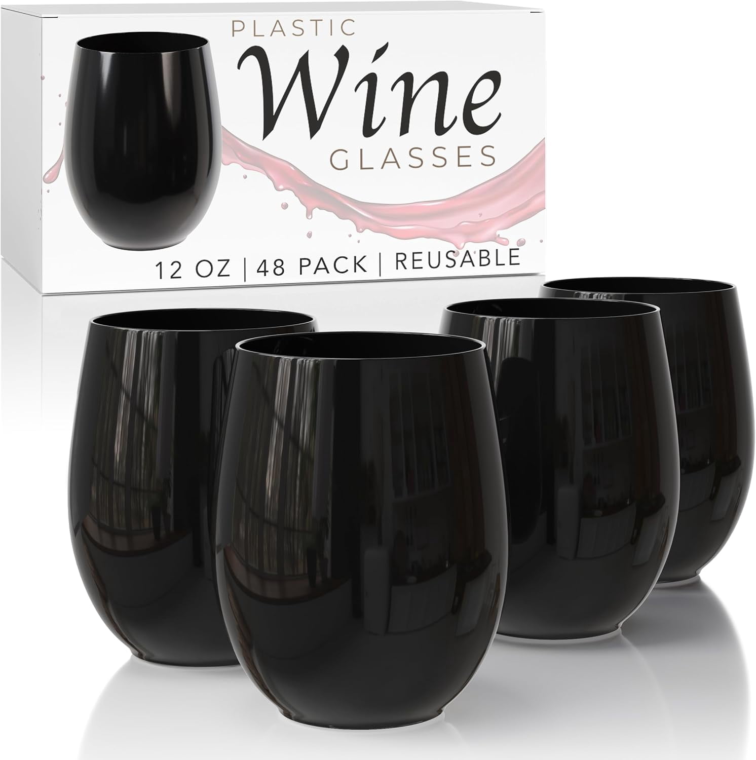 Exquisite 48 Pcs Unbreakable Stemless Plastic Wine Glasses Disposable ...