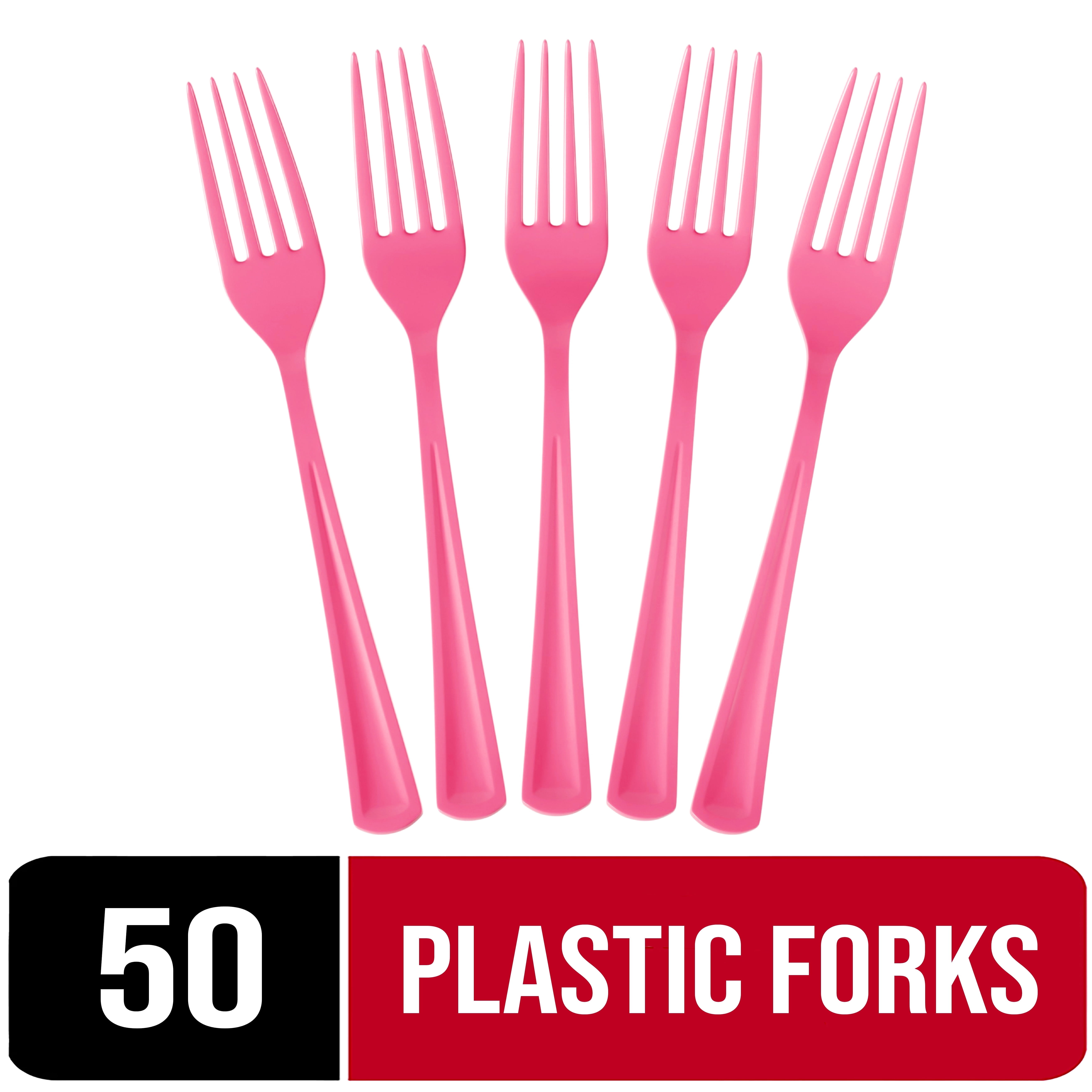 Exquisite Pink Heavy-Duty Disposable Forks, 50 Count, Colorful Party ...