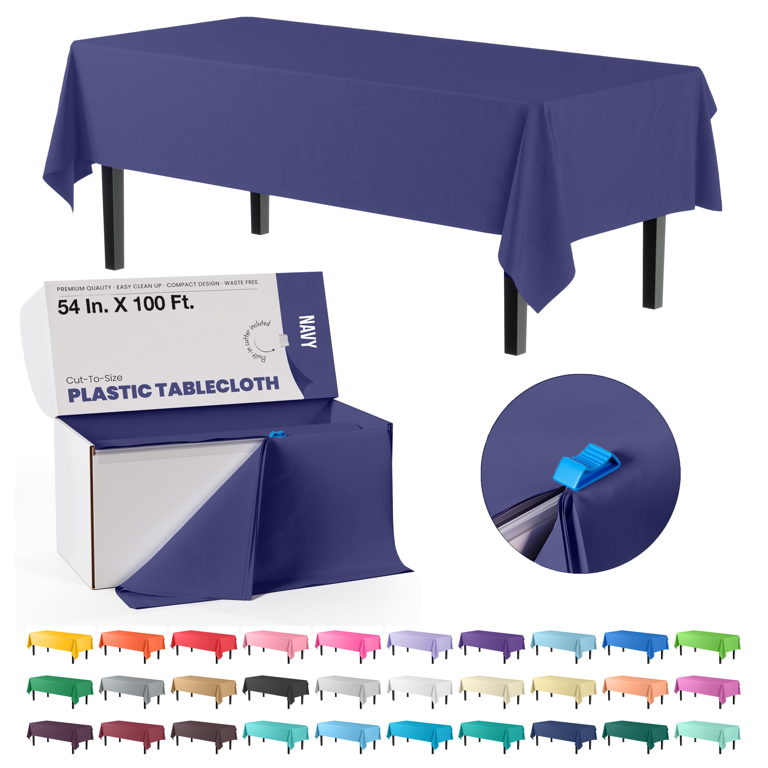 Exquisite Navy Blue Plastic Tablecloth Roll, 54 Inch x 100 Ft, Heavy ...