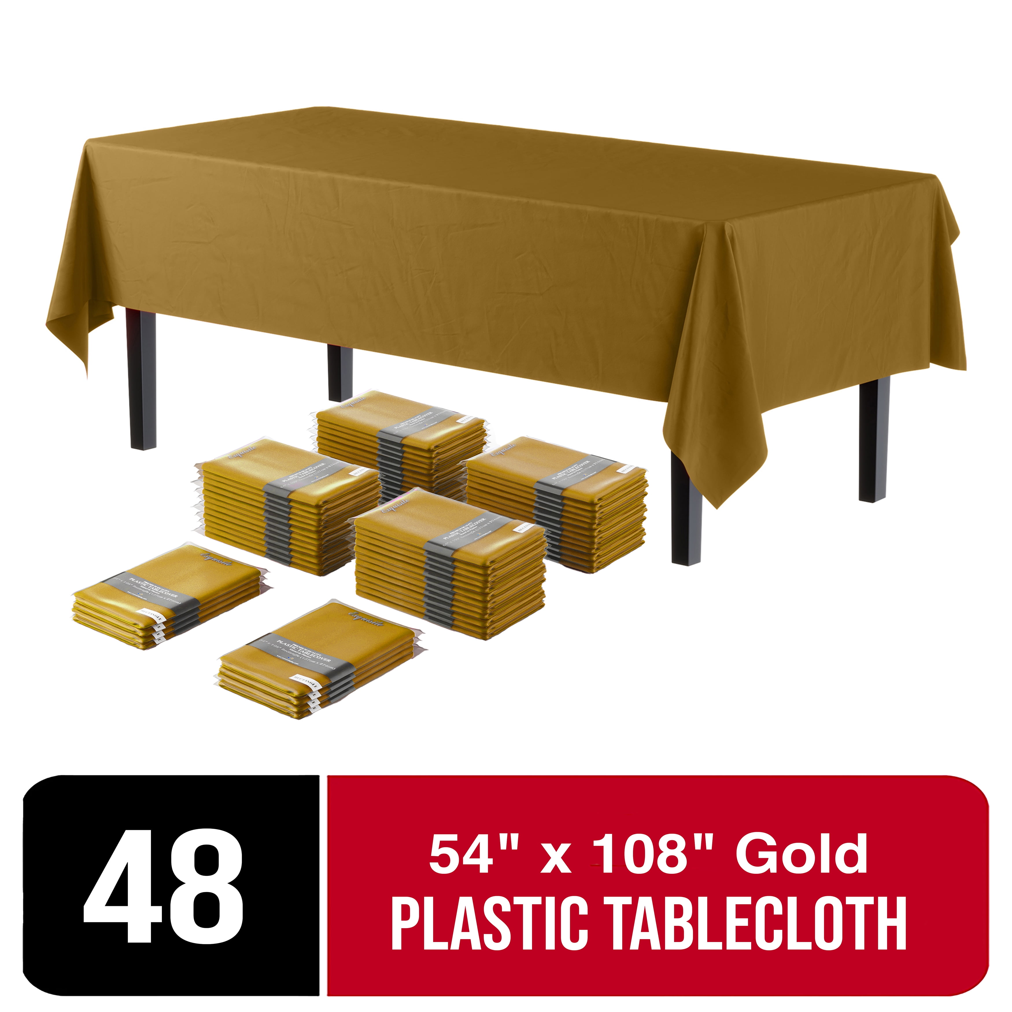 Exquisite 54" x 108" Gold Disposable Tablecloths - Rectangle Plastic ...