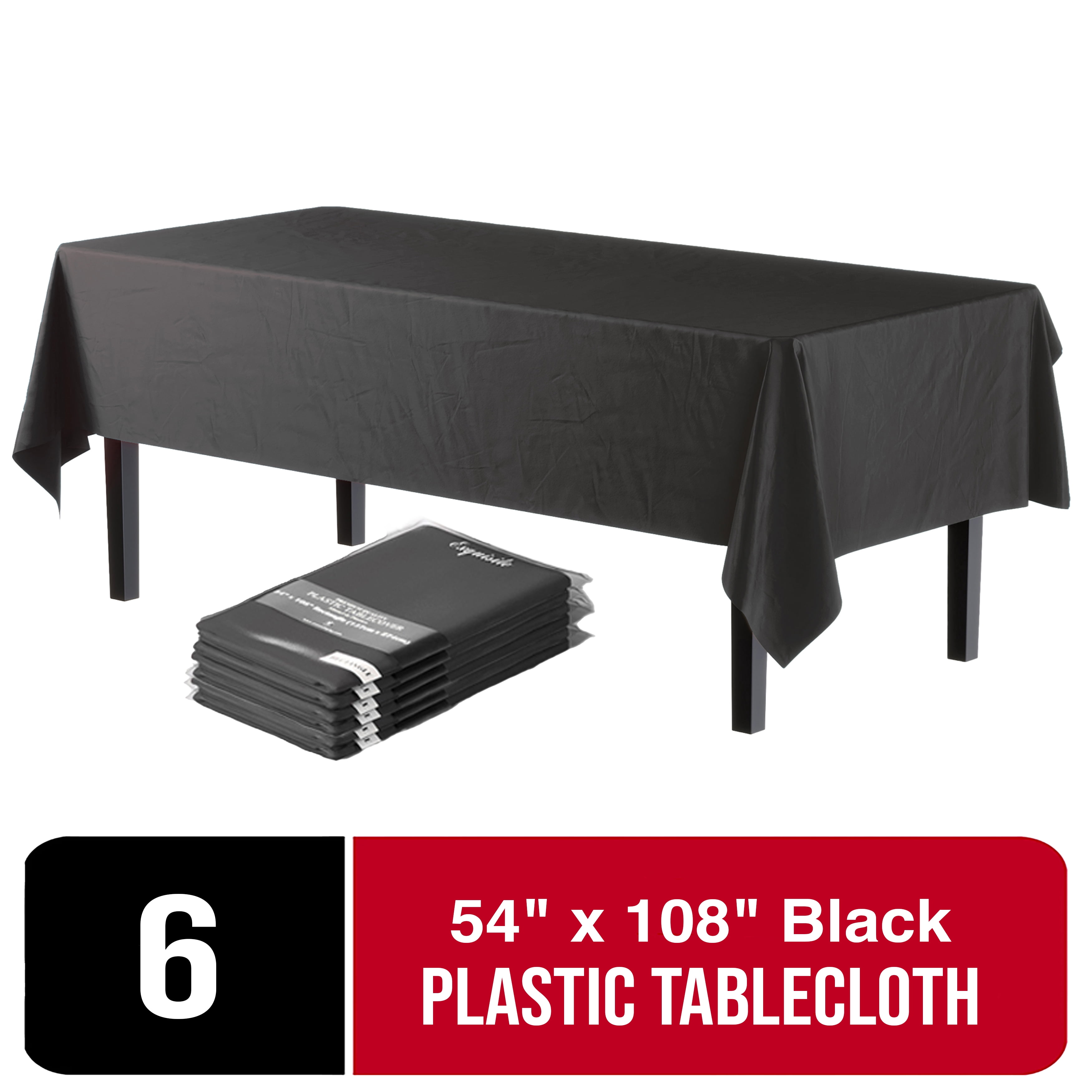 Exquisite 6 Pack Disposable Black 54" x 108" Plastic Tablecloth Cover ...