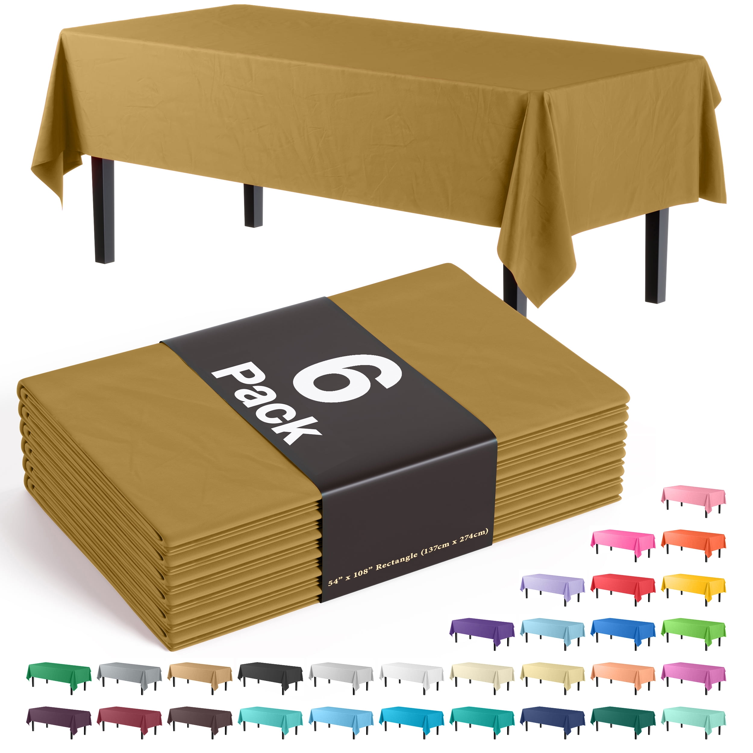 Exquisite 6 Pack Rectangular Tablecloths, Disposable Gold Heavy-Duty ...