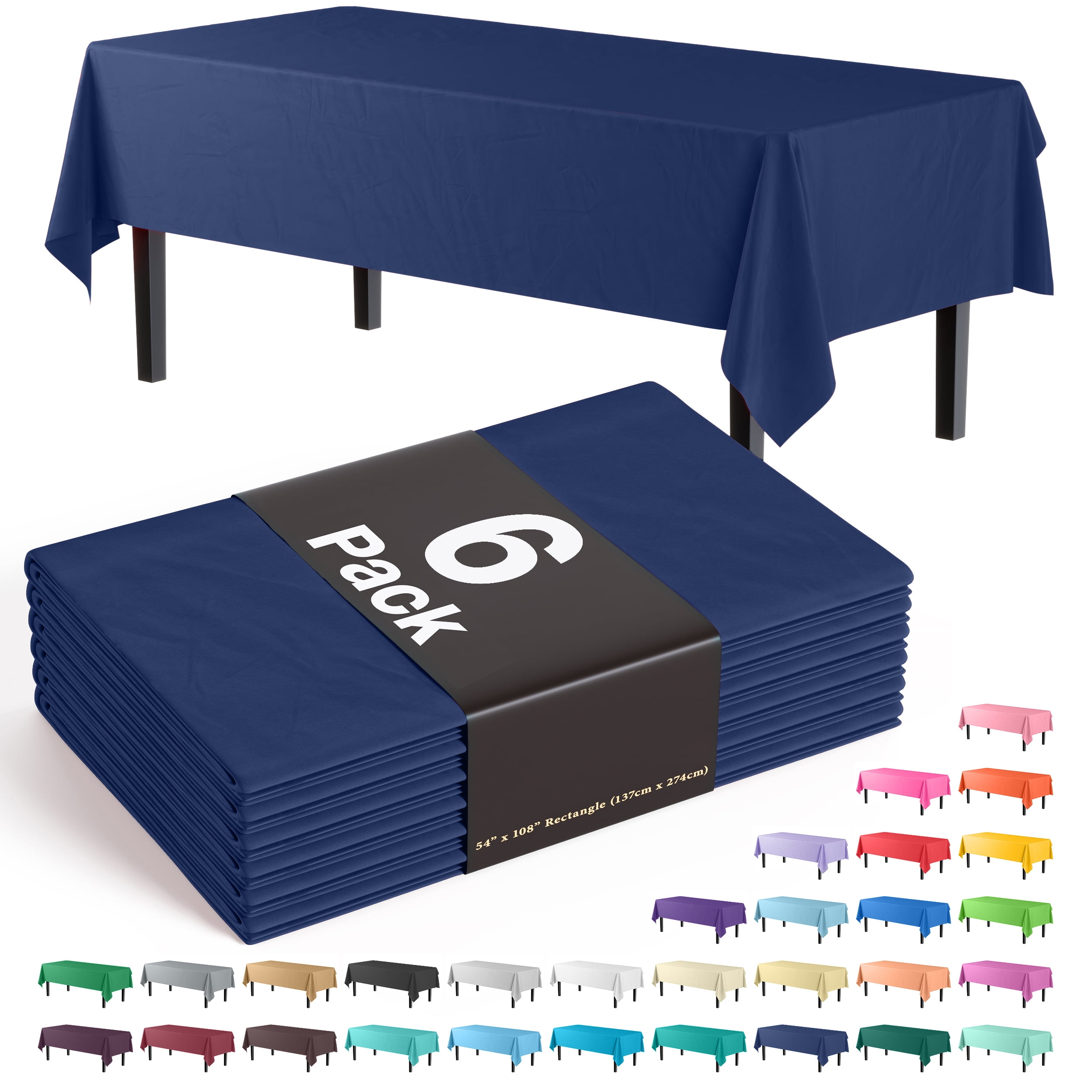 Exquisite 6 Pack Premium Rectangular Plastic Tablecloth Cover, 54" x ...