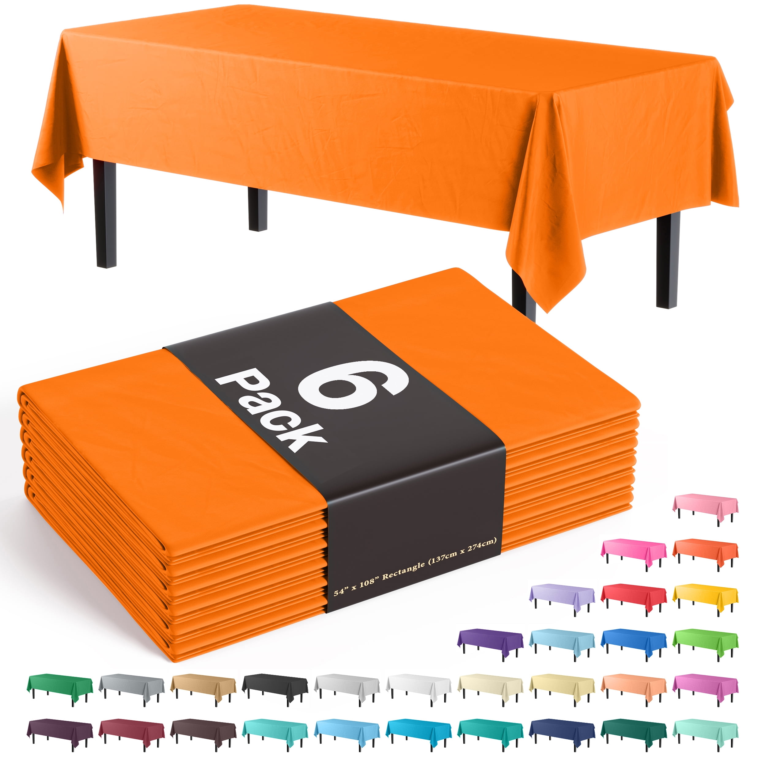 Exquisite 6 Pack Bulk Orange Plastic Tablecloths, Colored Rectangular ...