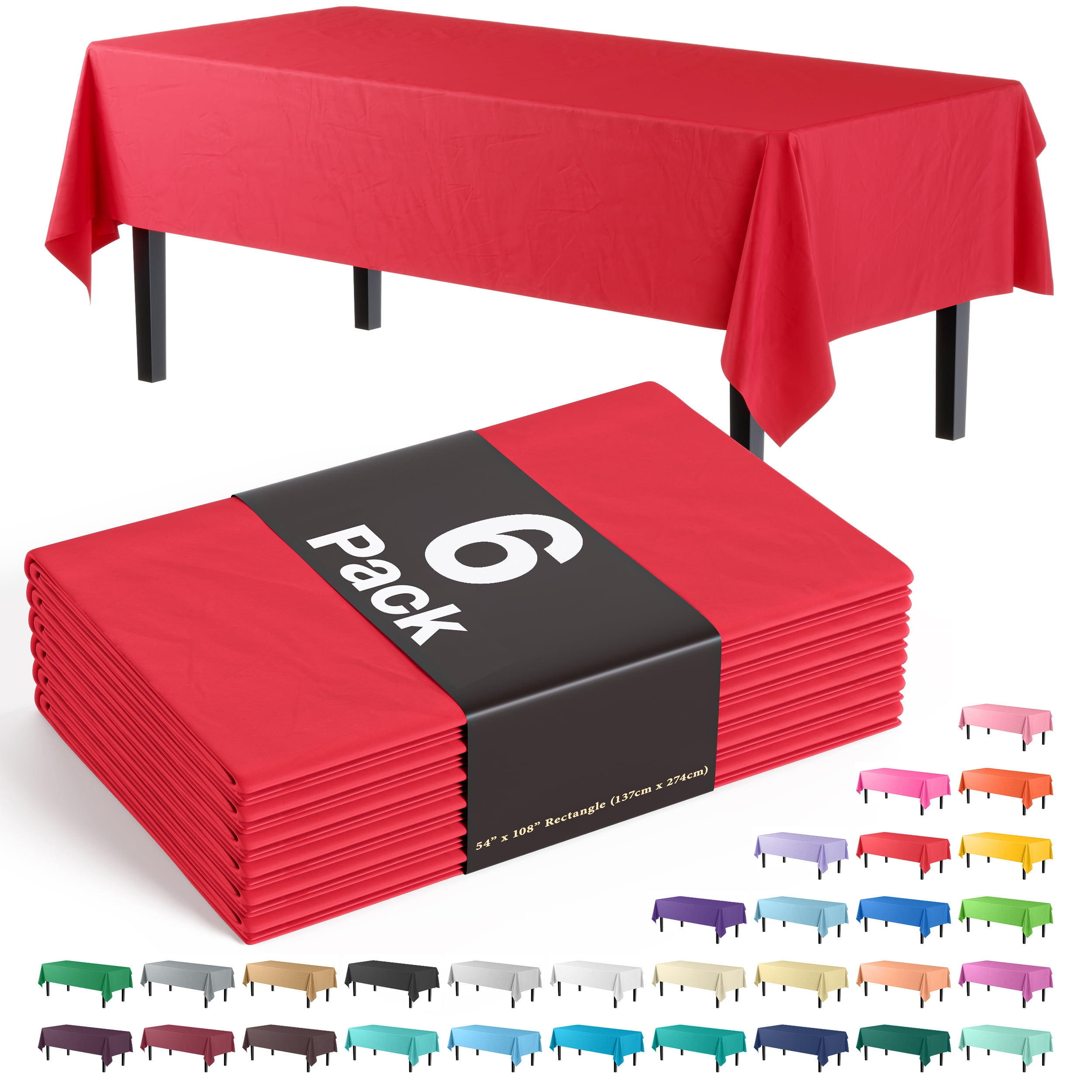 "Exquisite 6-Pack Premium Red Plastic Tablecloth - 54"" x 108 ...