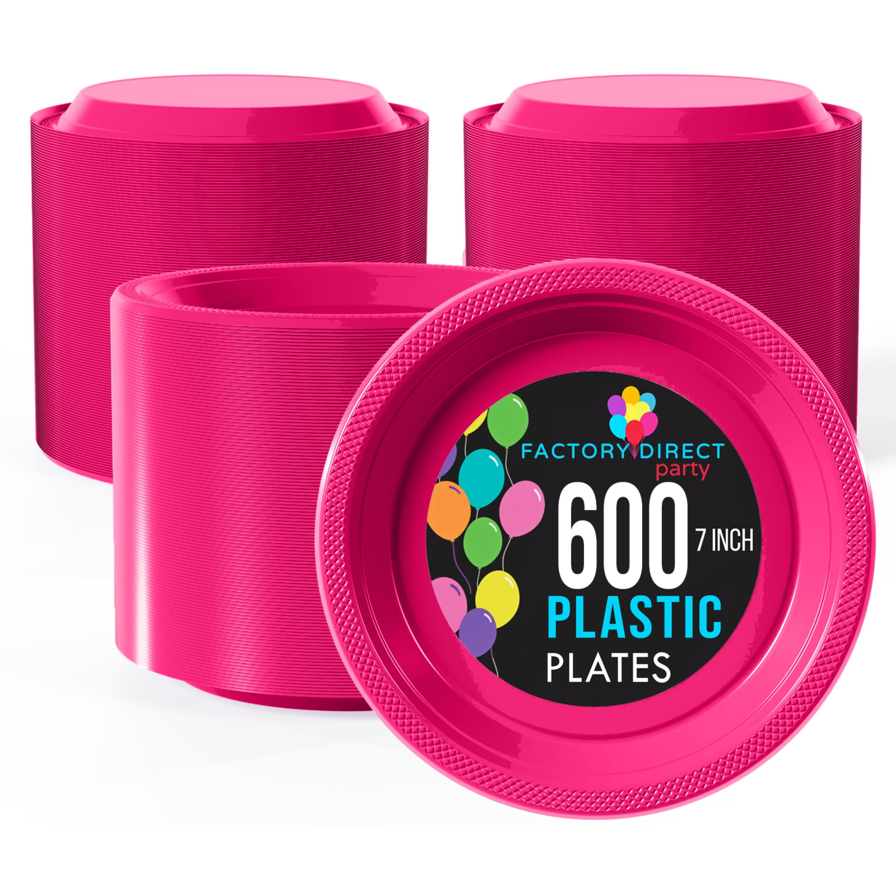 Exquisite 600 Ct Hot Pink 7" Plastic Party Plates 350 GSM Heavy Duty ...