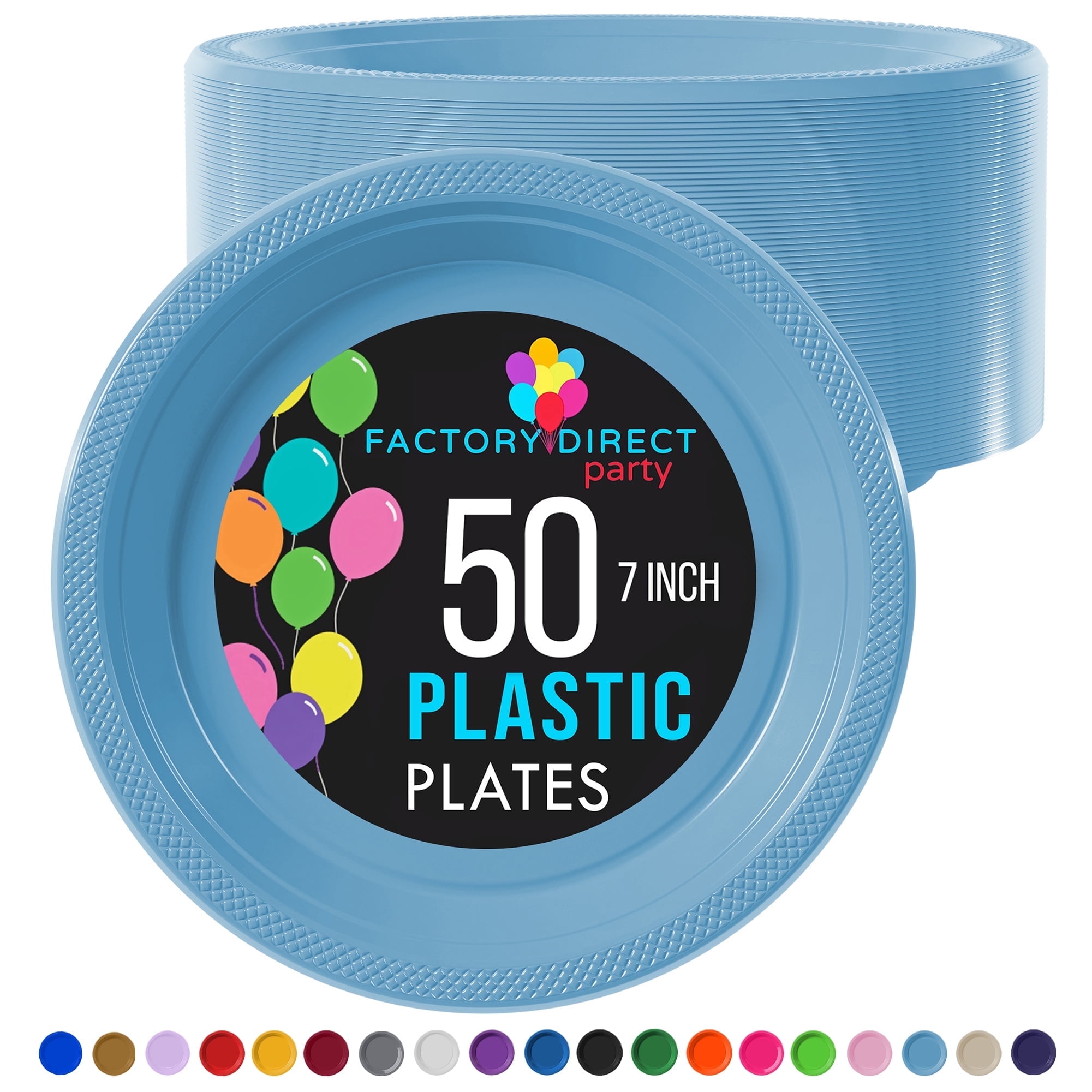 Exquisite 7" Disposable Party Plastic Plates, 50 Count, Light Blue ...