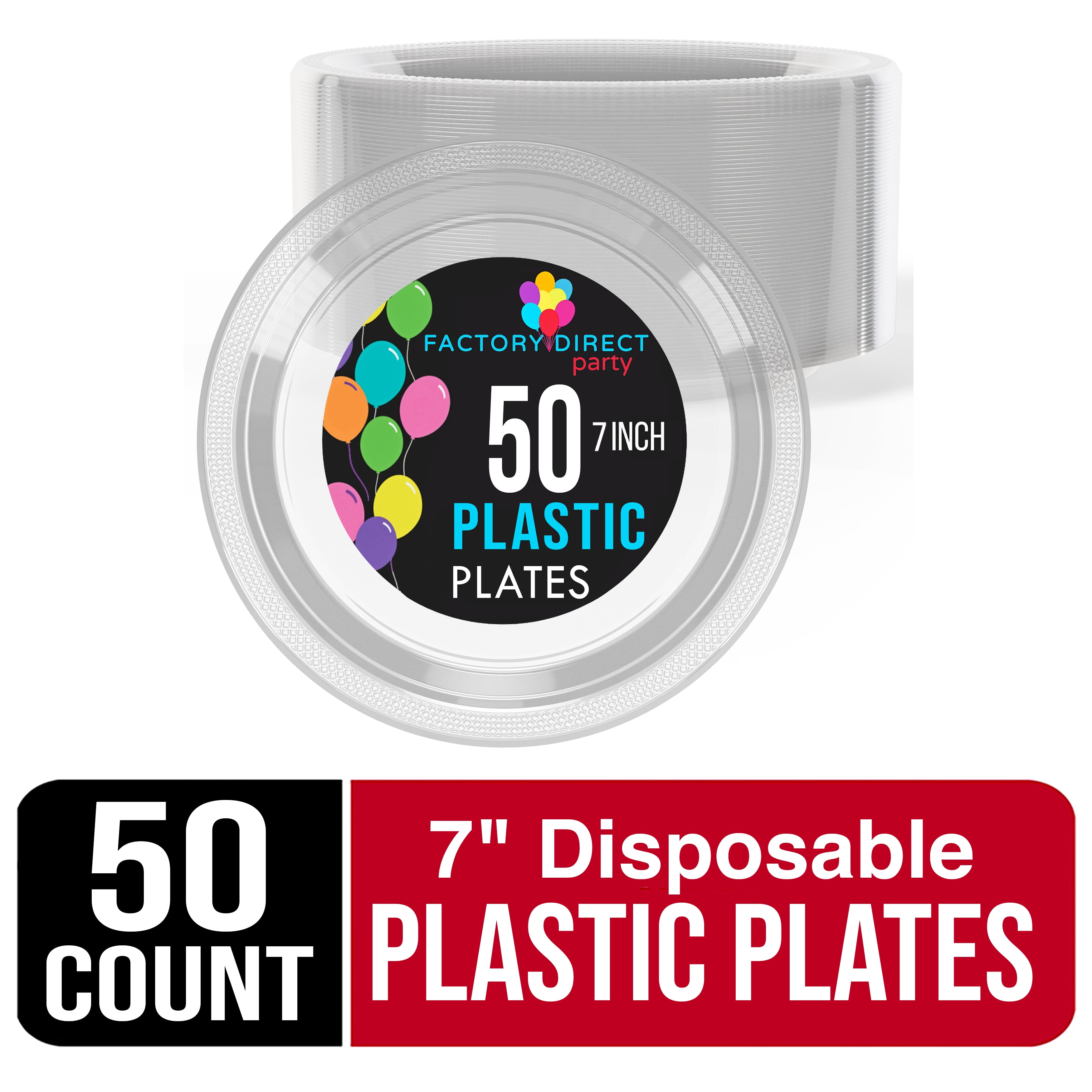 Exquisite 7" Disposable Plastic Plates - 50 Count Party Pack Plates ...