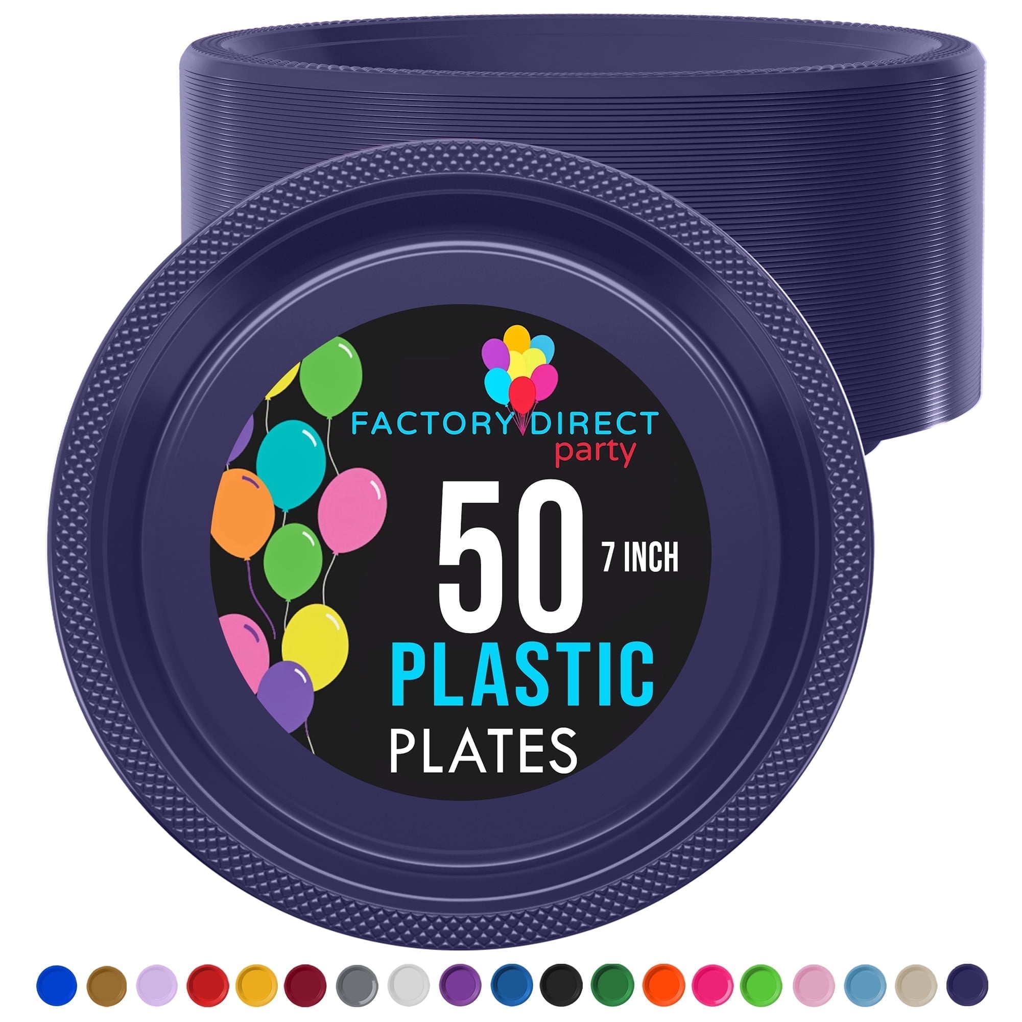 Exquisite Plastic Plates 7" Navy Blue, 50 Ct Heavy Duty 350 GSM Plate ...