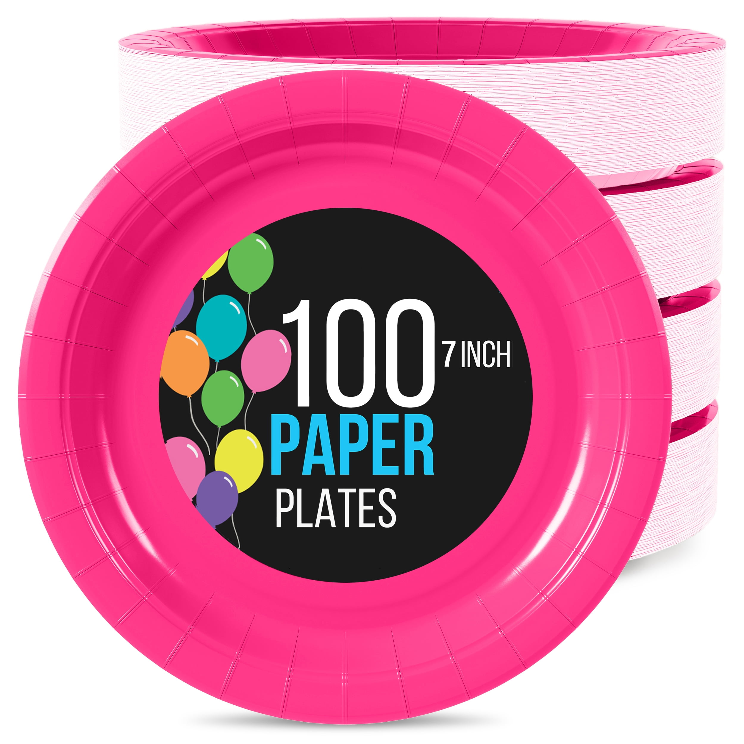 Exquisite 7" Paper Plates - 100 Hot Pink Disposable Plates - Cerise ...