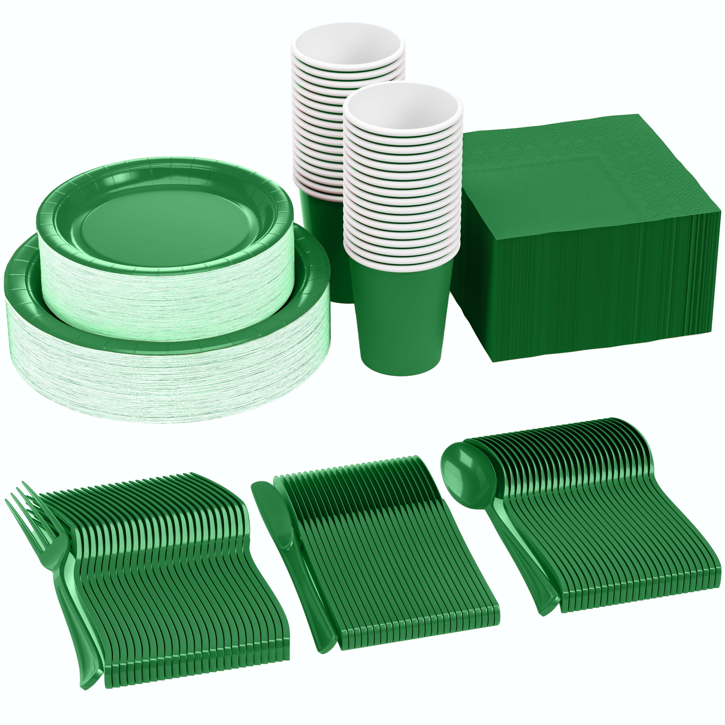 Exquisite 700 Party Pack Emerald Green Paper Plate Cup Combo includes ...