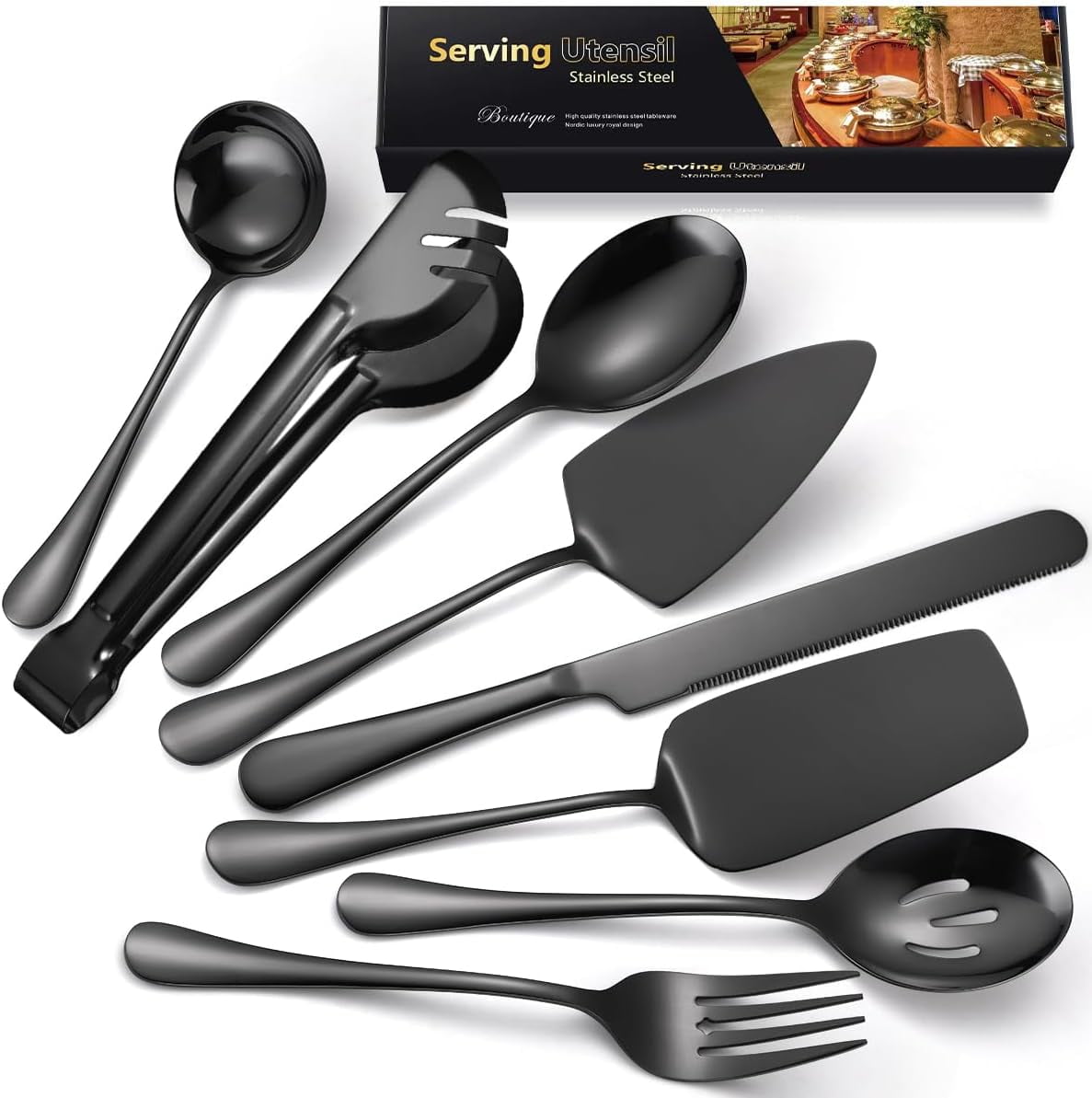 Exquisite 8 Pieces Serving Utensils Set, Stainless Steel Serving ...