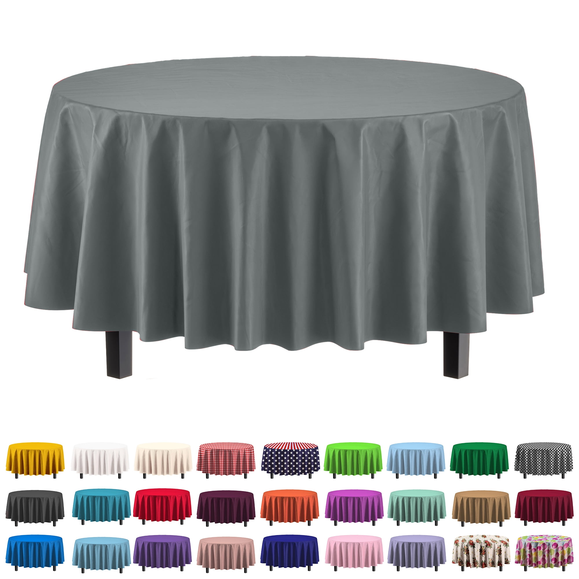 Exquisite 84" Round Tablecloth Cover - Silver Disposable Plastic ...