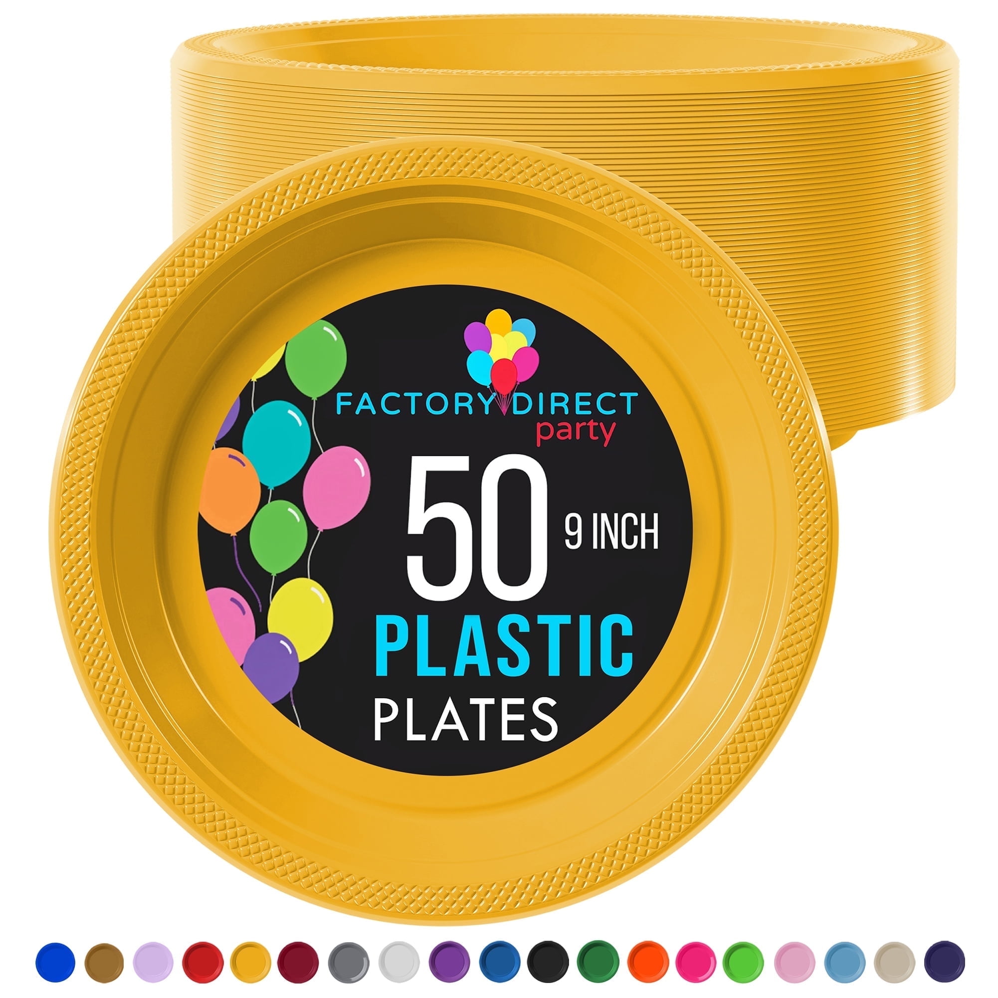 "Exquisite Colored 9"" Round Disposable Plates - Bulk 50 Count Party ...
