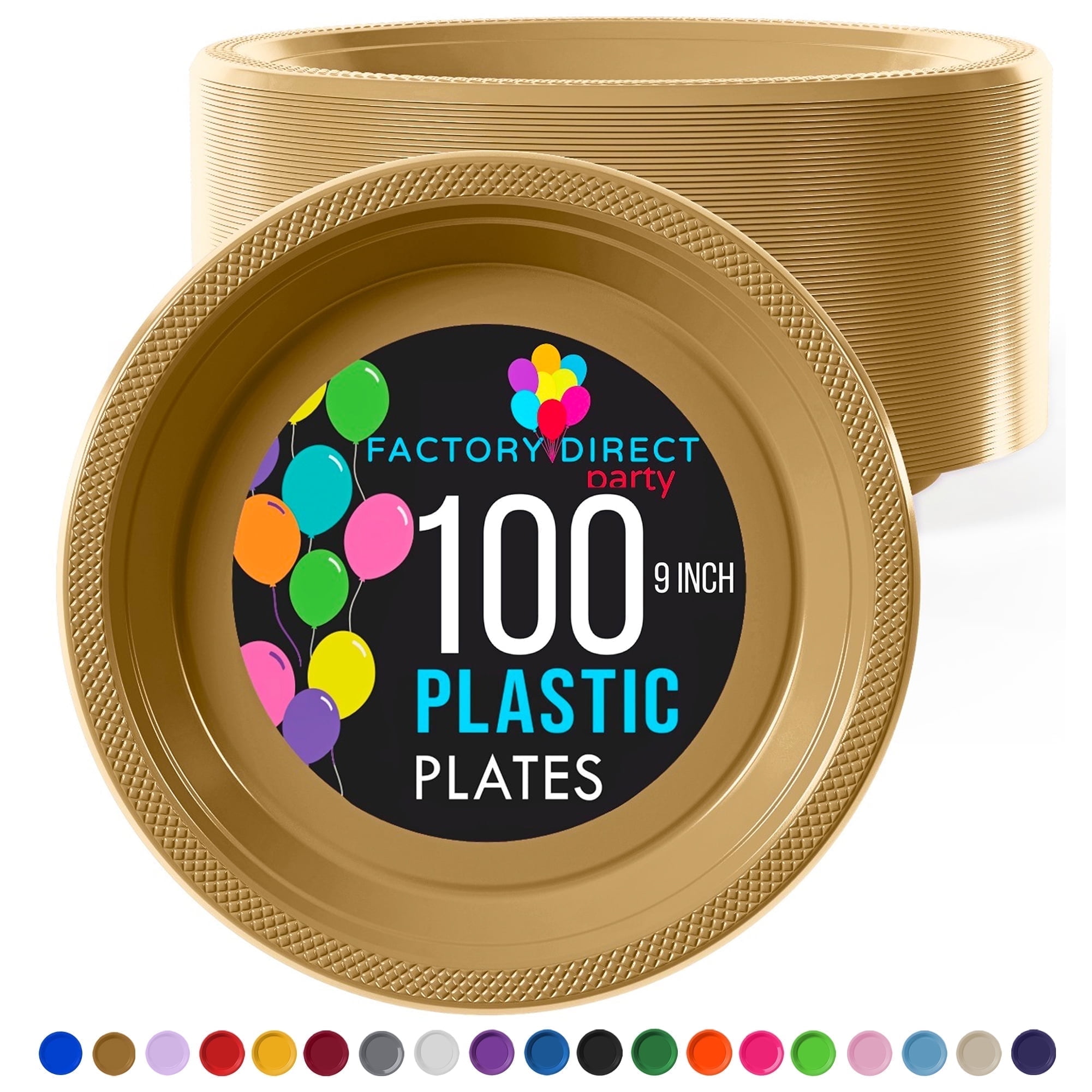 "Exquisite Gold 9"" Disposable Plates - Bulk 100 Count Party Plastic ...