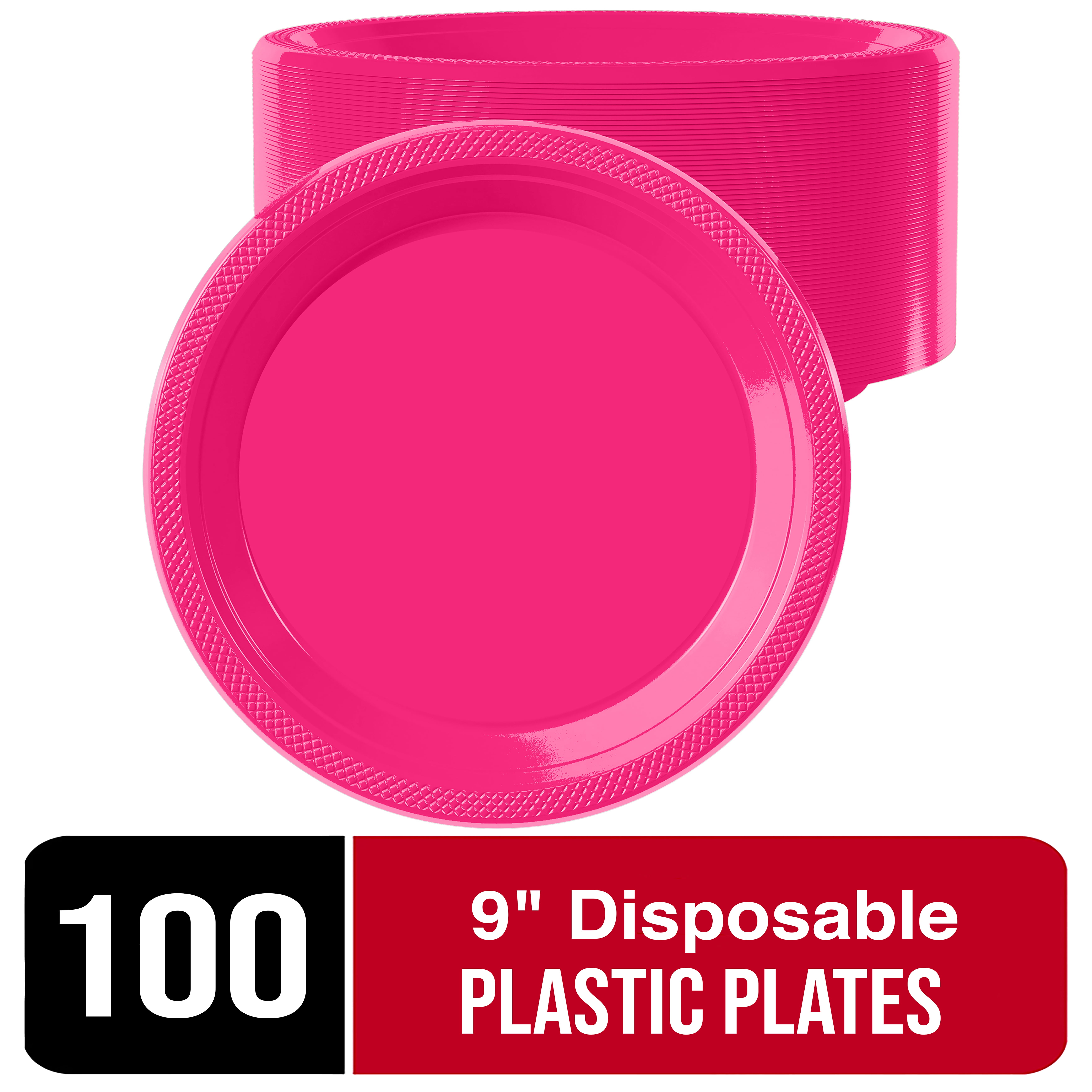 Exquisite 9" Disposable Plates - 100 Count Party Plastic Plates - Hot ...