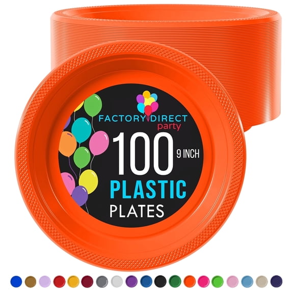Exquisite Bulk 9" Round Disposable Orange Plastic Plates - 100 Count ...