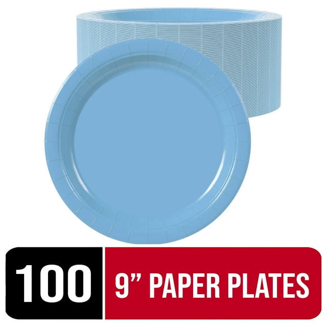 Exquisite 9" Paper Plates - 100 Disposable Plates - Light Blue ...