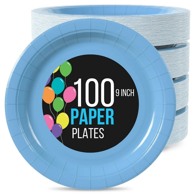 Exquisite 9" Paper Plates - 100 Disposable Plates - Light Blue ...
