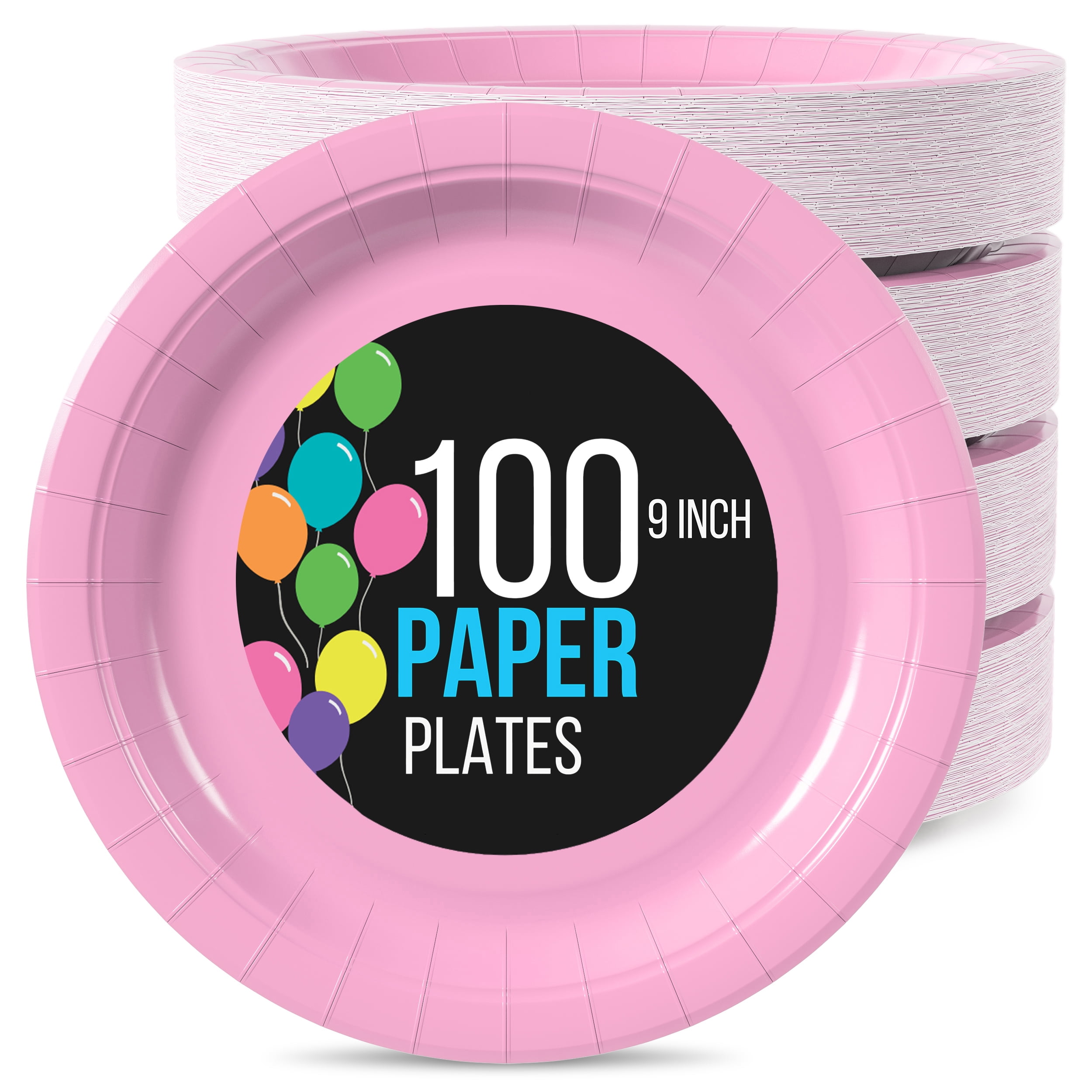Exquisite 9" Paper Plates - 100 Disposable Plates - Pink - Walmart.com