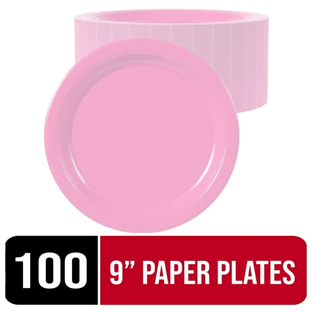 Exquisite 9" Paper Plates - 100 Disposable Plates - Pink - Walmart.com