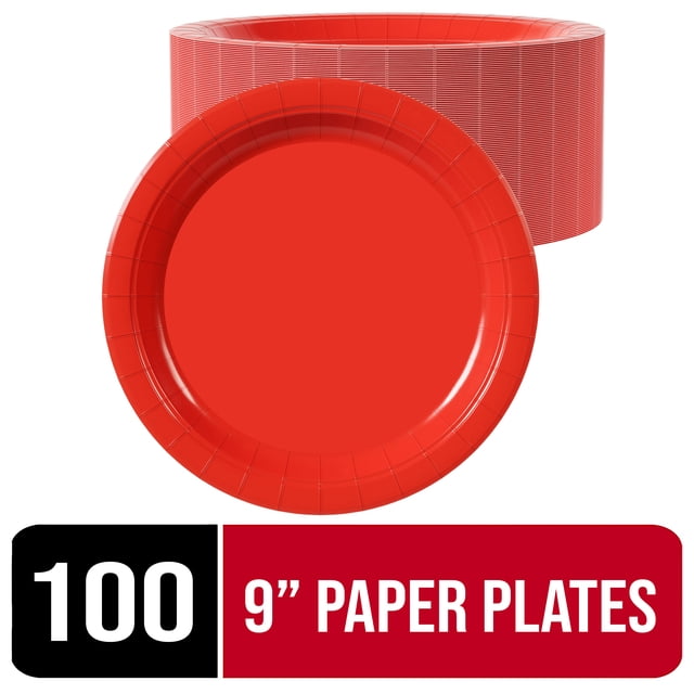 Exquisite 9" Paper Plates - 100 Disposable Plates - Red - Walmart.com