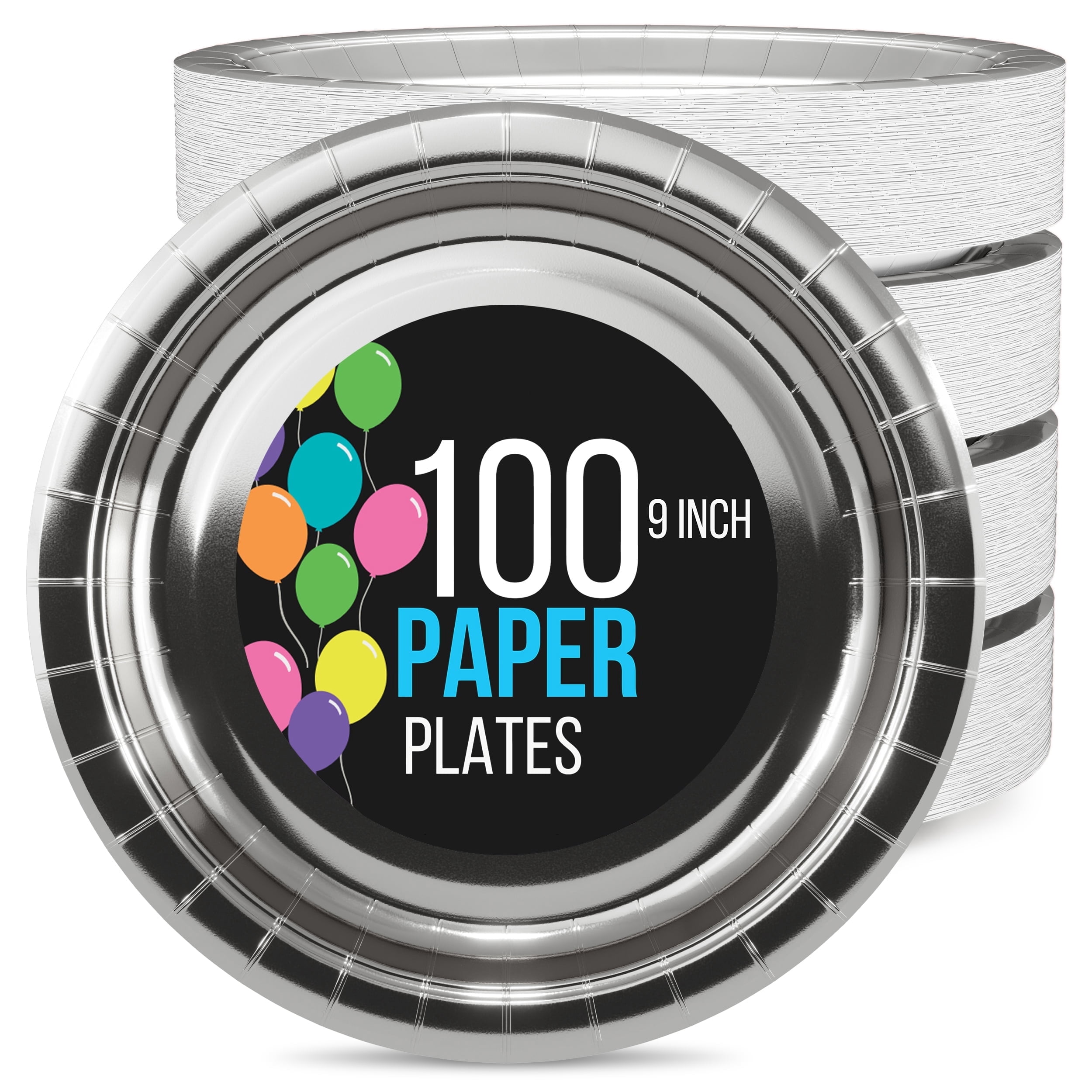 Exquisite 9" Paper Plates - 100 Disposable Plates - Silver - Walmart.com