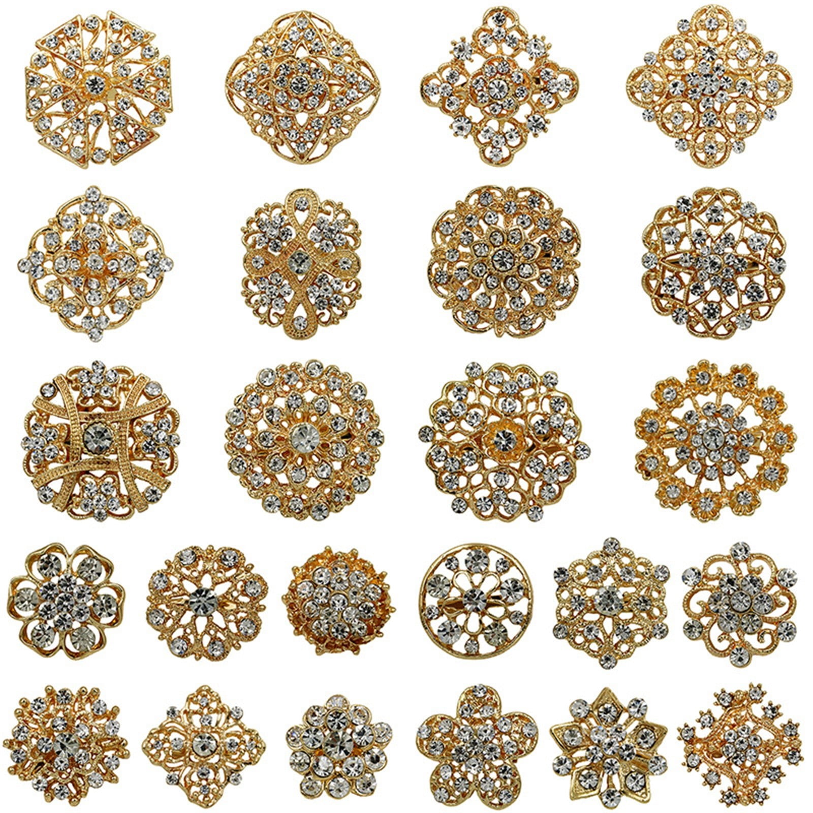Exquisite Alloy Brooches With Rhinestones 24pc Golden Set For Wedding ...