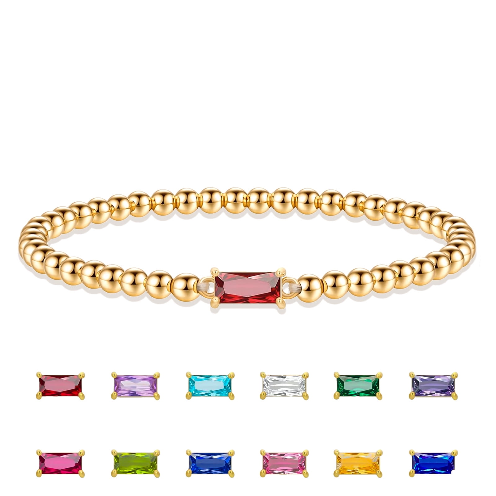 Exquisite Birthstone Jewelry for Women, Flexible 14K Gold-Plated Bead ...