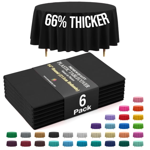 Exquisite Black Round Plastic Tablecloths, 84 Inch, 6 Count, 66% ...