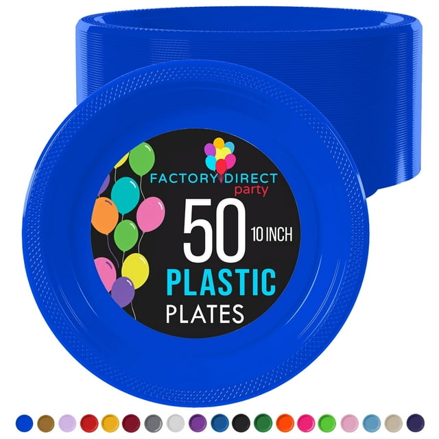 "Exquisite Bulk Large 10"" Blue Disposable Plates - 50 Count Party ...
