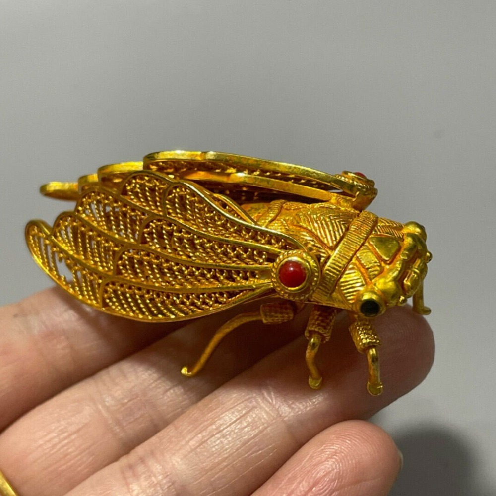Exquisite Brass Carved Insect Lifelike Golden Cicada Gilt Gold Statue ...