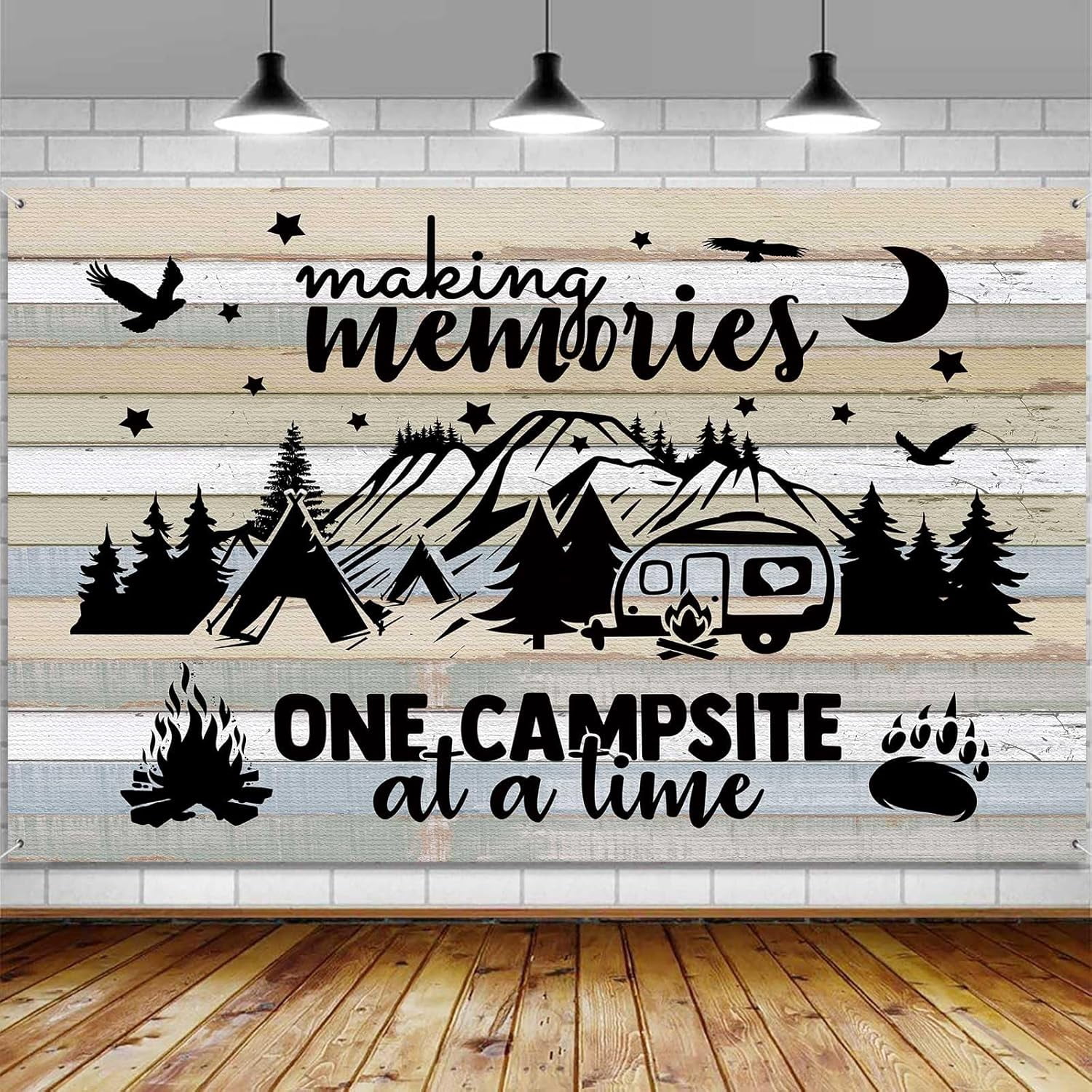 Exquisite Camping Banner Backdrop, Happy Camper Campfire Forest Themed ...