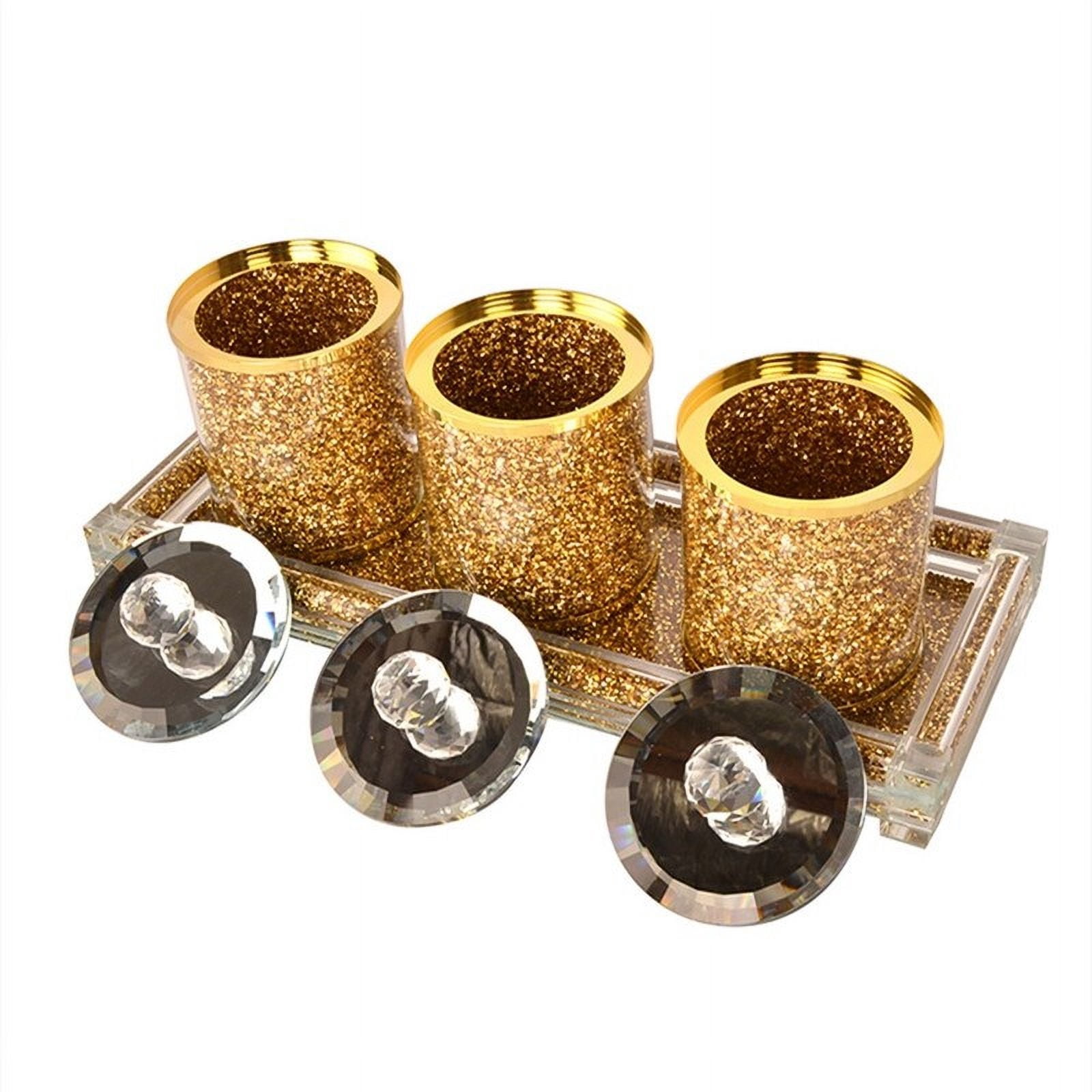 Exquisite Canisters with Tray in Crushed Diamond Glass in Gift Box Gold ...