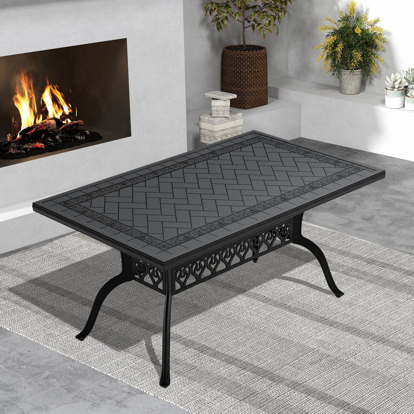 Exquisite Carved Texture Design - 6-seater Aluminum Patio Dining Set ...