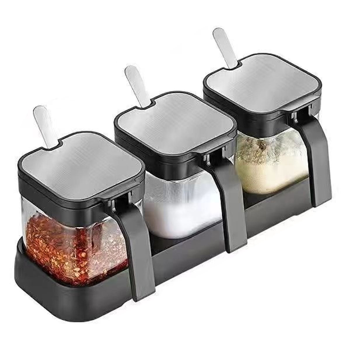 Exquisite Clear Glass Condiment Canisters, Stainless Steel Lids Enhance ...