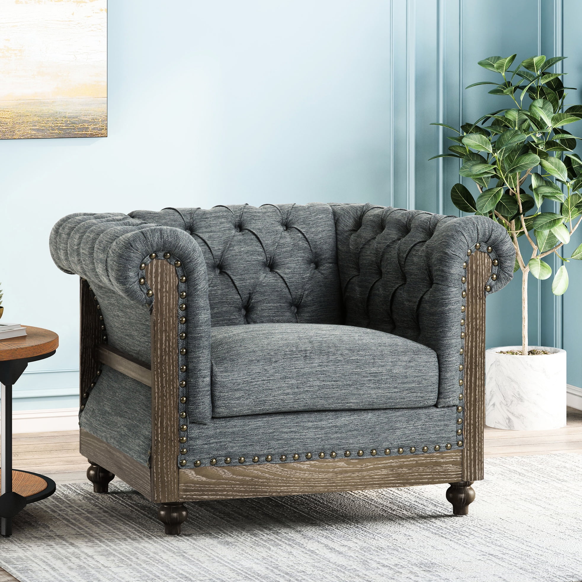 Exquisite Club Chair With Deep Button Tufting, Curved Arm Design ...