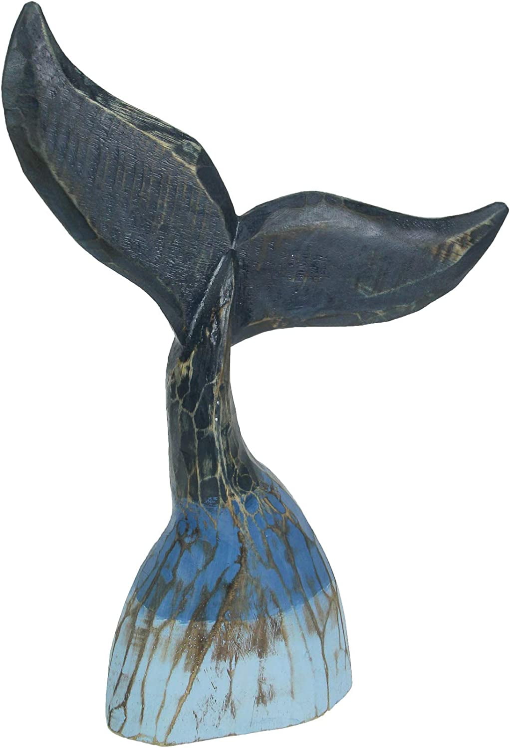 Exquisite Coastal Blue Carved Wooden Whale Tail Sculpture - 16-Inch ...