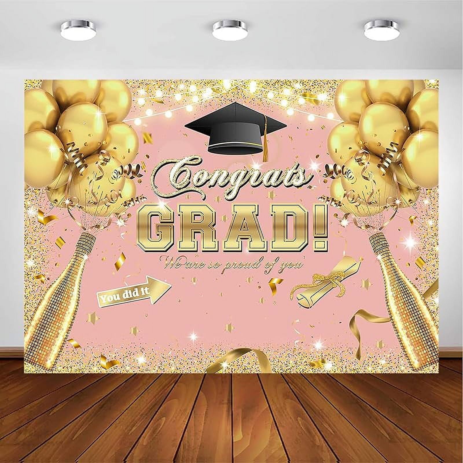 Exquisite Congrats Grad Backdrop for Class of 2025 Royal Blue and Gold ...