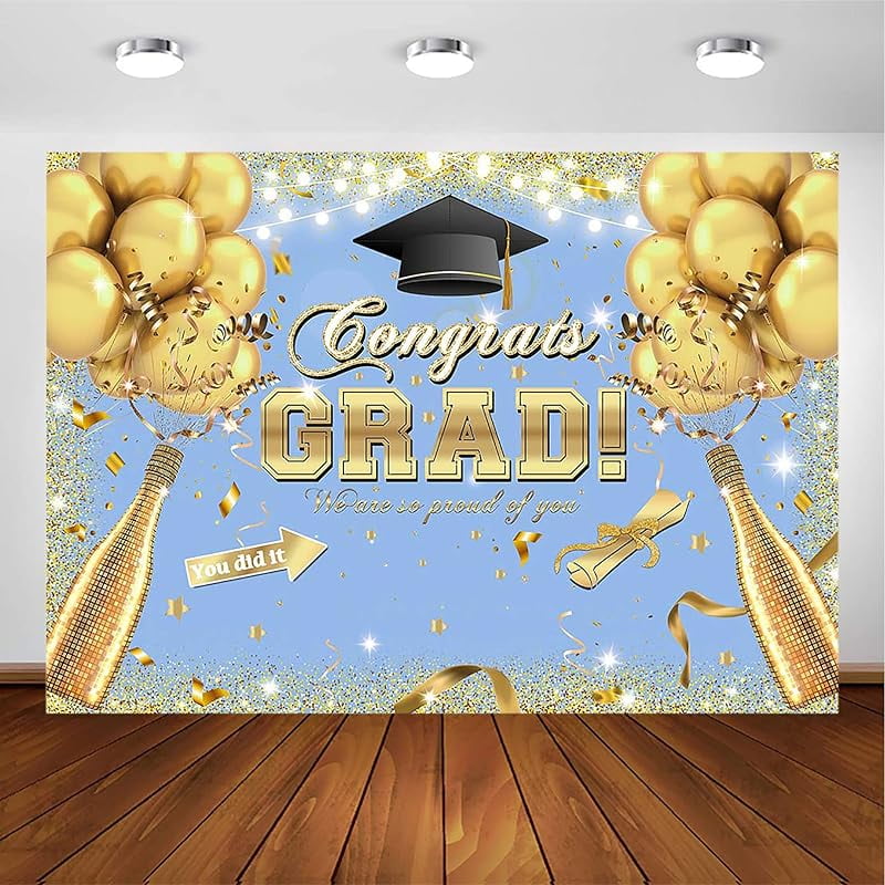Exquisite Congrats Grad Backdrop for Class of 2025 Royal Blue and Gold ...