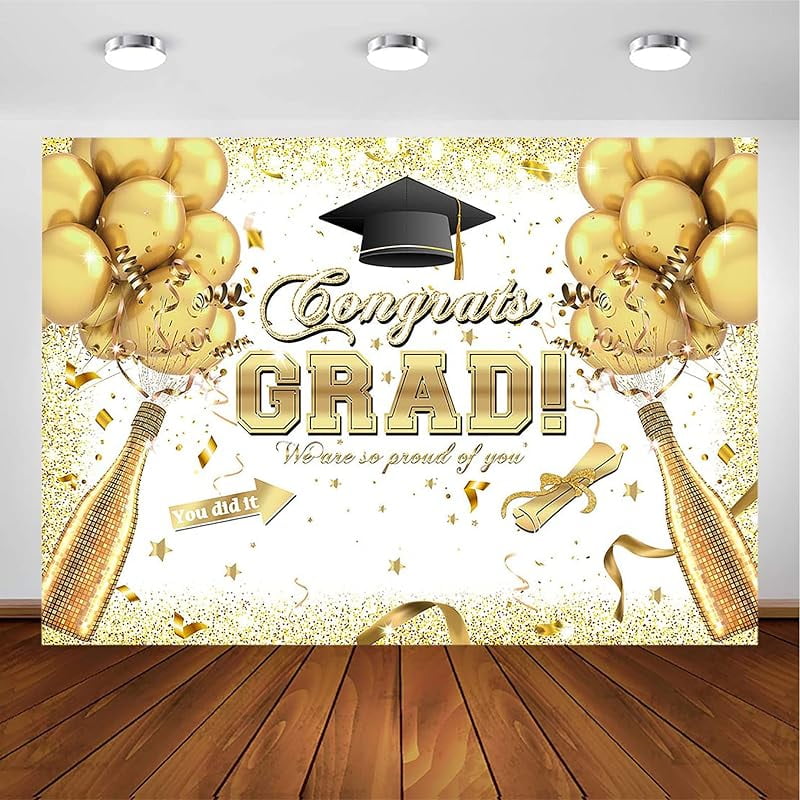Exquisite Congrats Grad Backdrop for Class of 2025 Royal Blue and Gold ...