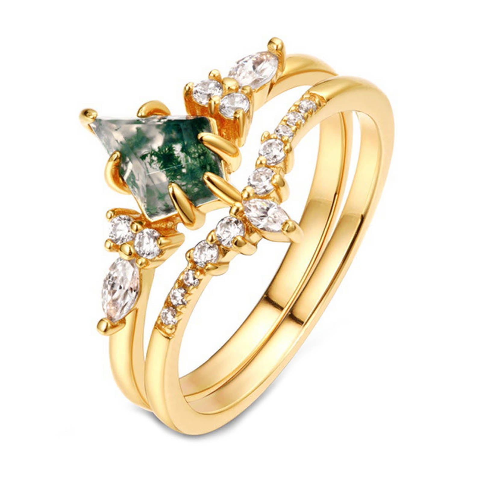 Exquisite Copper Zirconia Rings Set Moss and Green Water Grass ...
