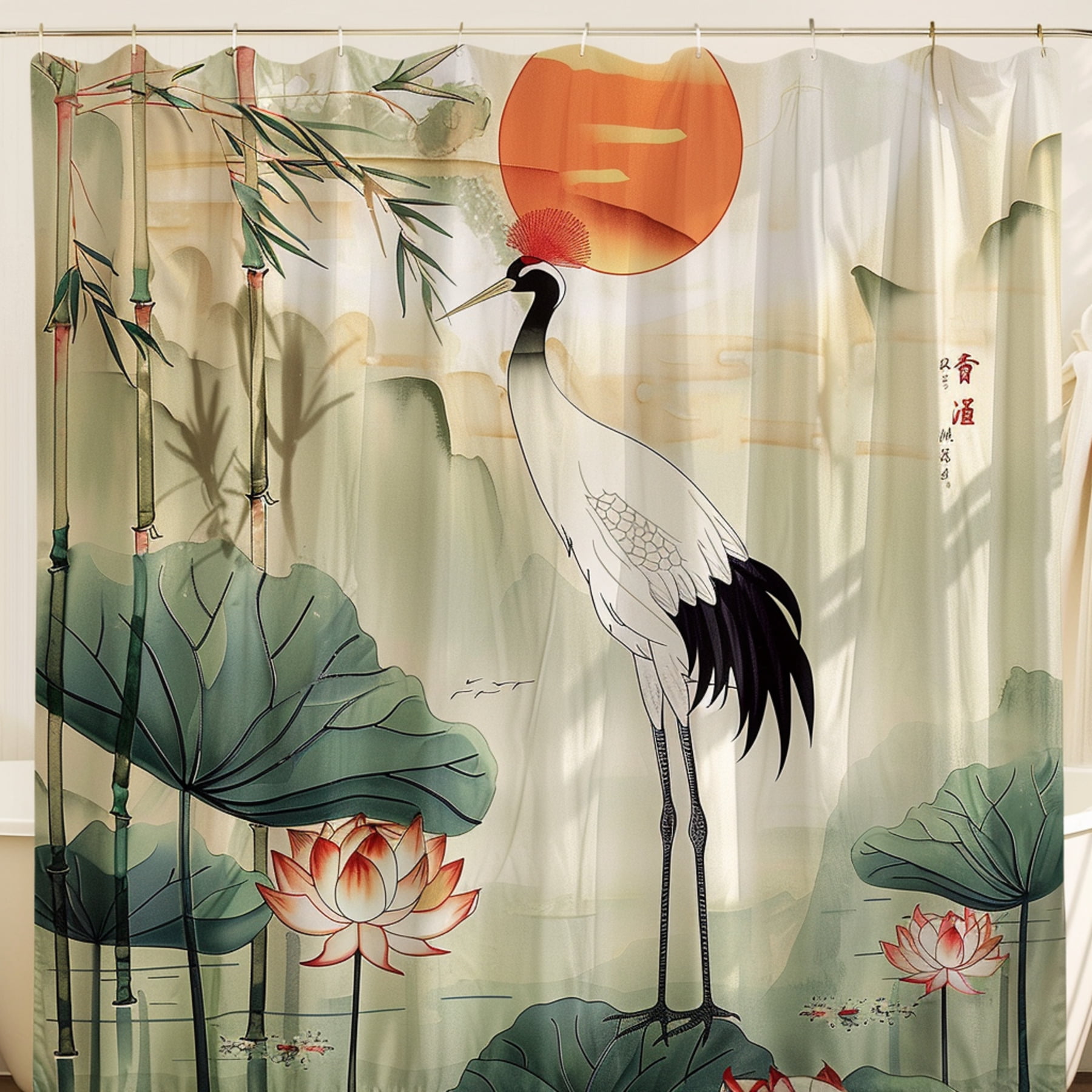 Exquisite Crane and Bamboo Bathrobe Curtain Tranquil Nature Scene ...