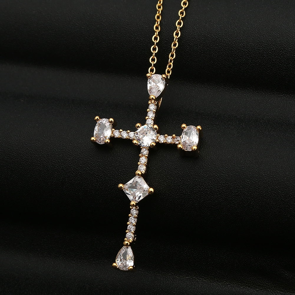 Exquisite Cross Necklace for Women Luxury 14K Yellow Gold Sparkling ...