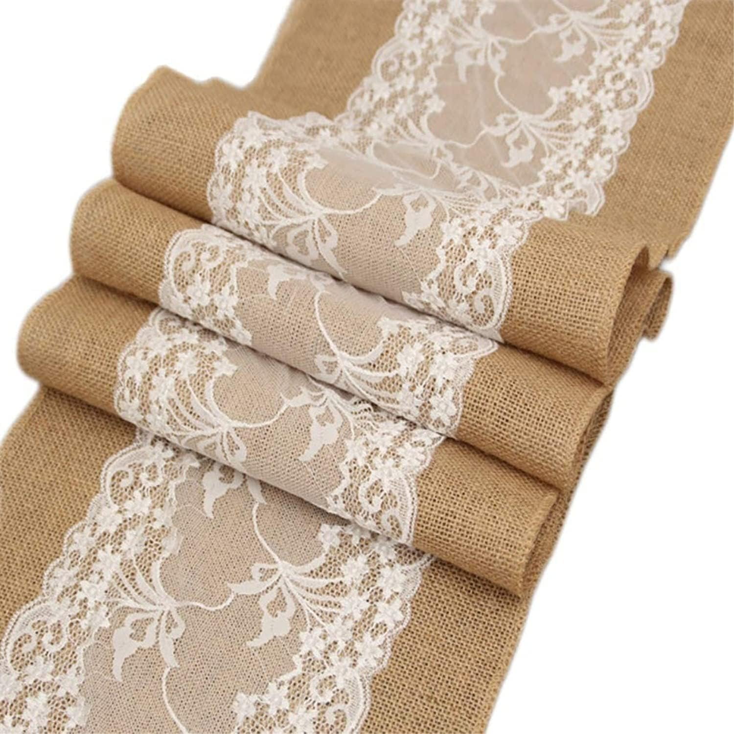Exquisite Design Table Runner, Lace Trimmed Natural Jute Vintage Style ...