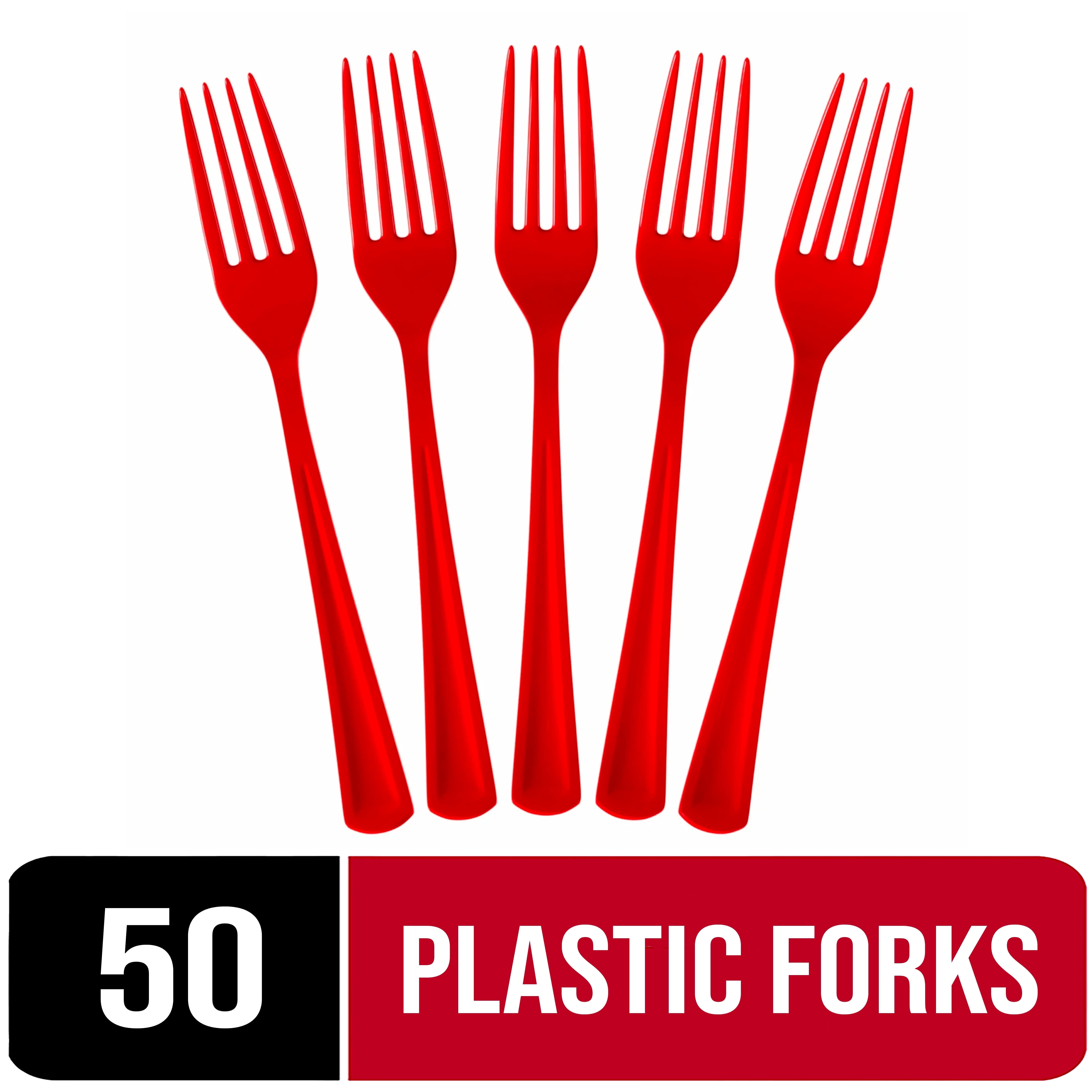 Exquisite Plastic Disposable Forks - 50 Red Heavy-Duty Forks for Party ...